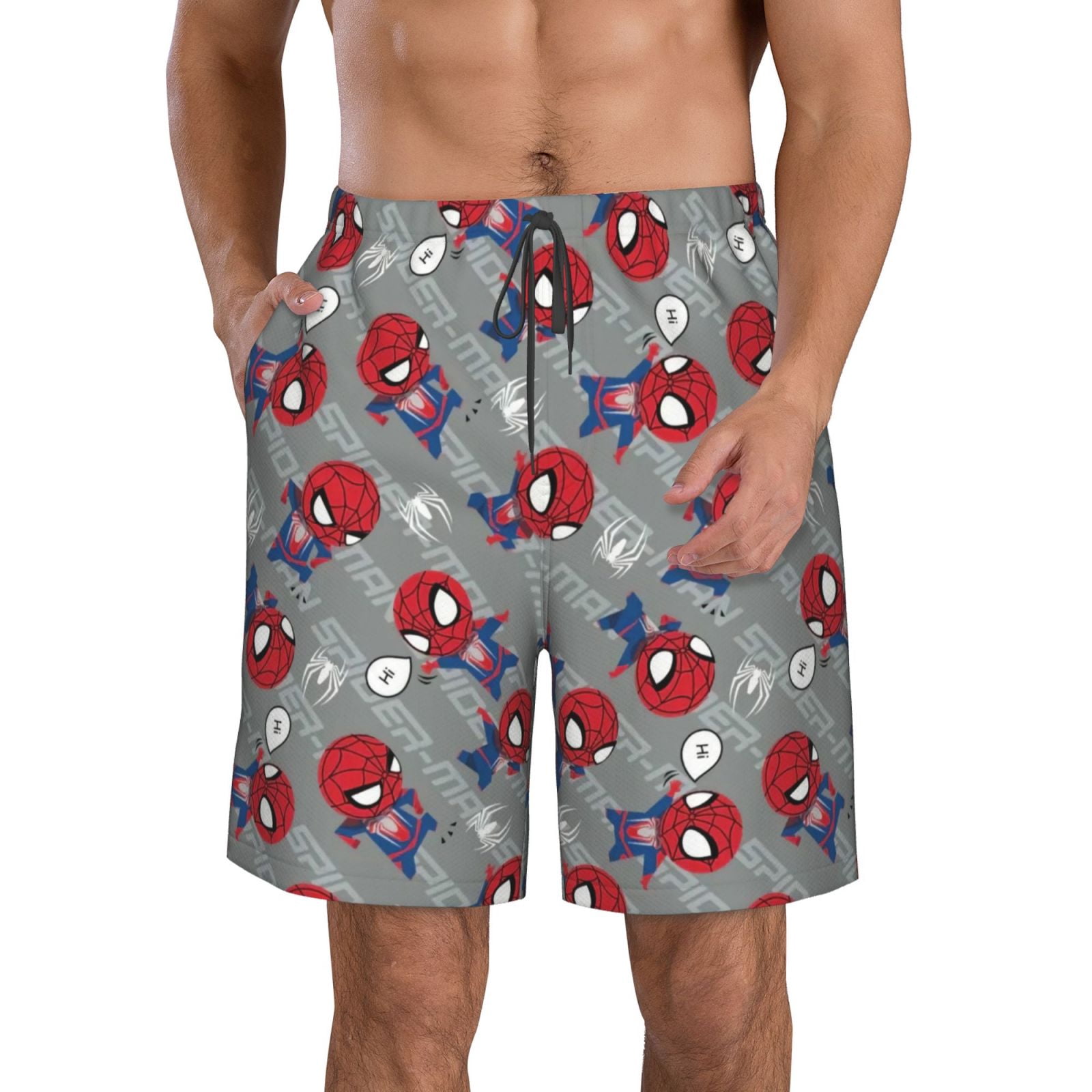 Cartoon Hi Spider-Man Summer Beach Sign Mens Swim Trunks Quick Dry ...