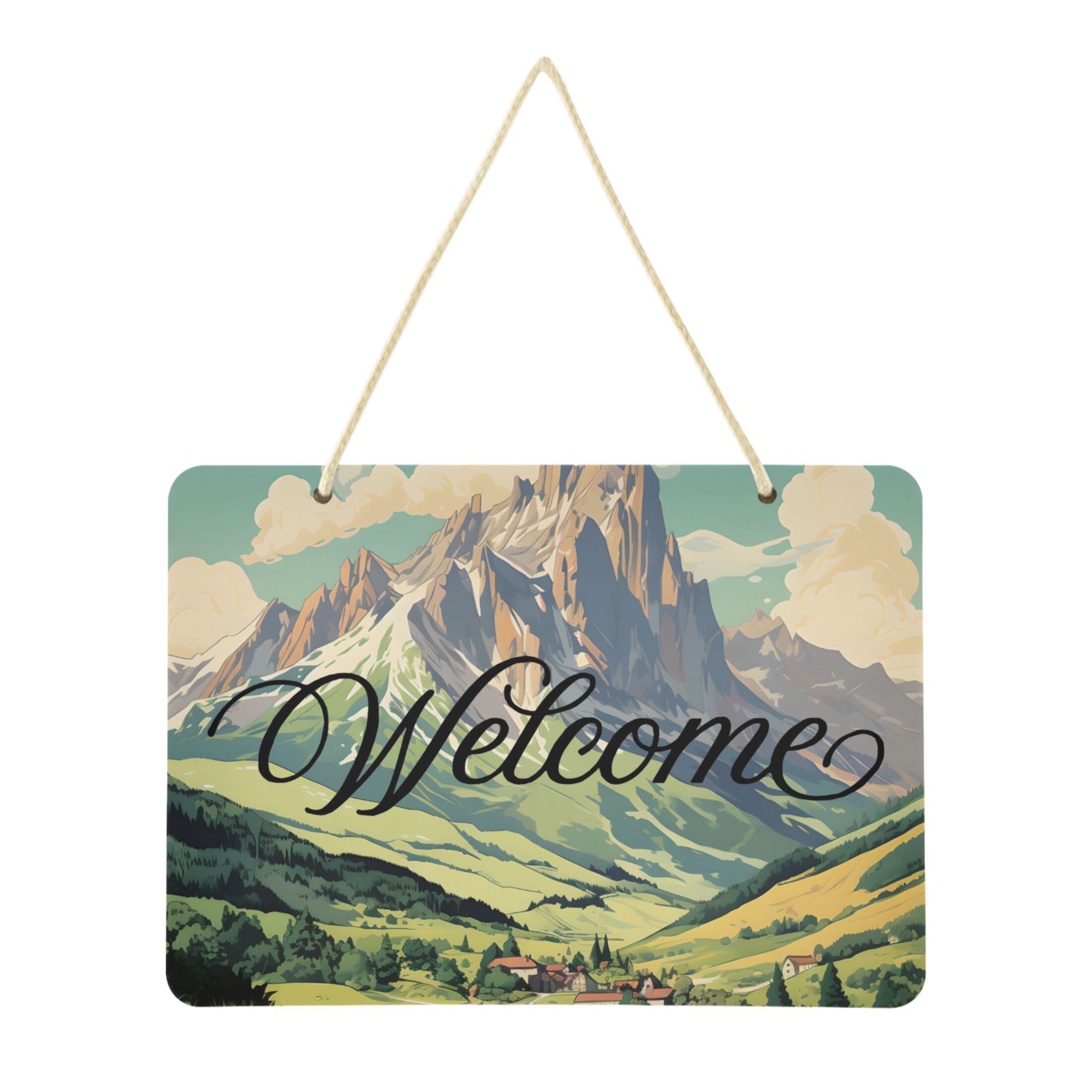 Cartoon High Mountain Cloud Welcome Sign Front Door PVC 14x10 inch ...