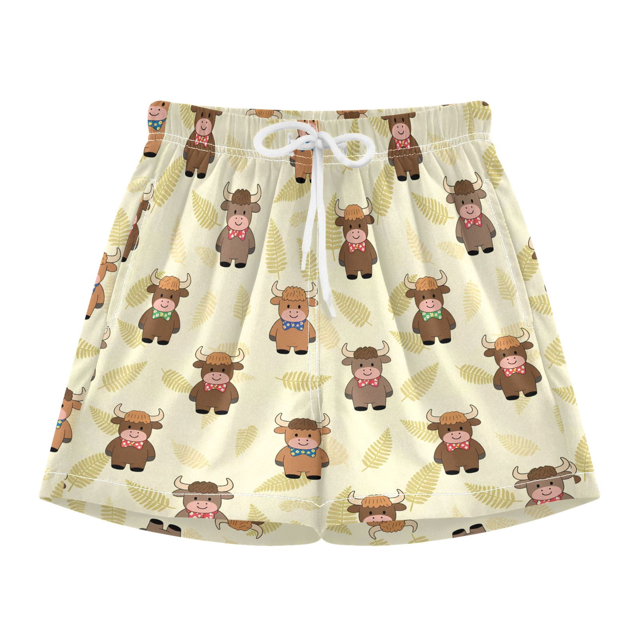 Cartoon Highland Cattle Swim Trunks Quick Drying Bathing Suit Summer ...