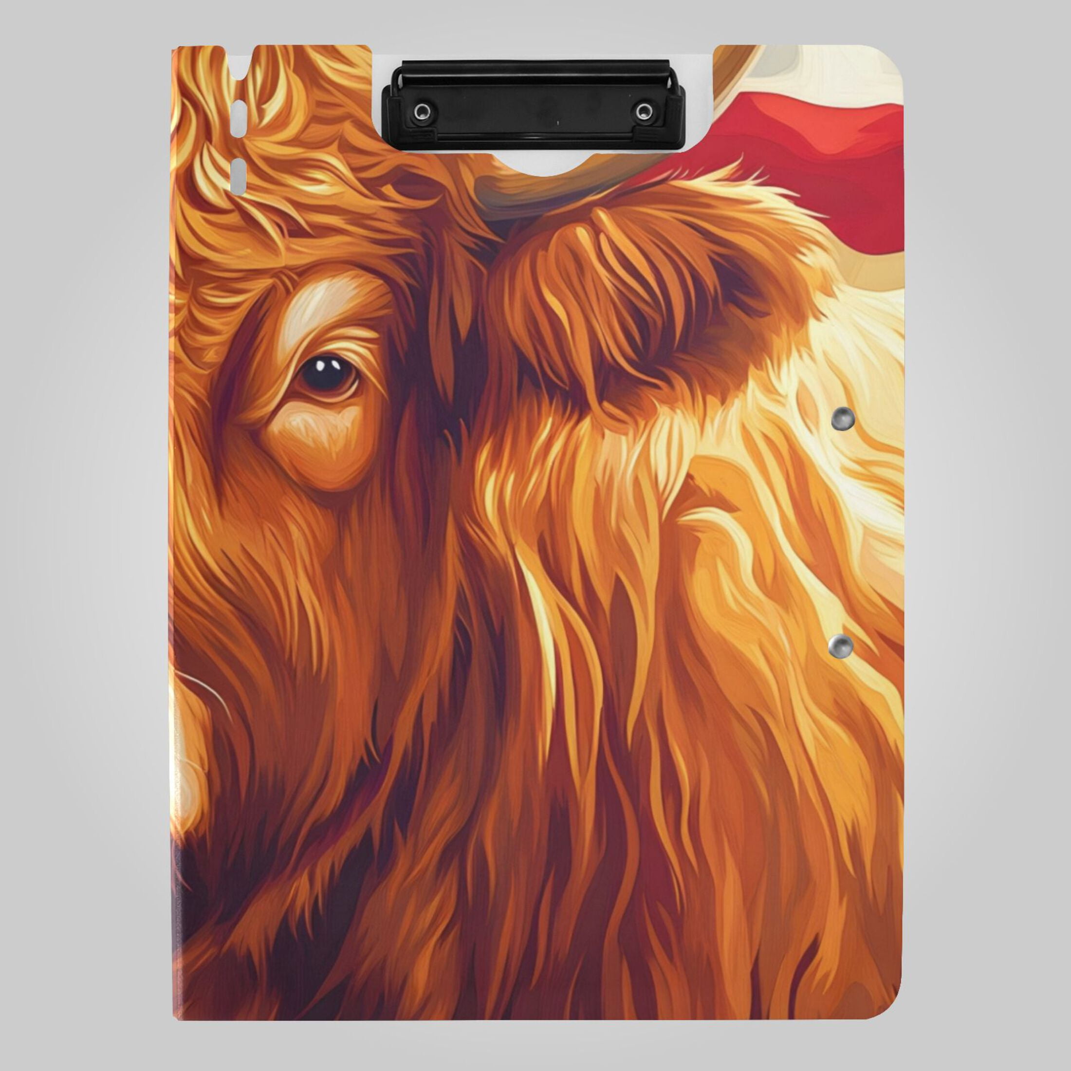 Cartoon Highland Cow Flag Foldable Binder Folder Clipboard with Pen ...