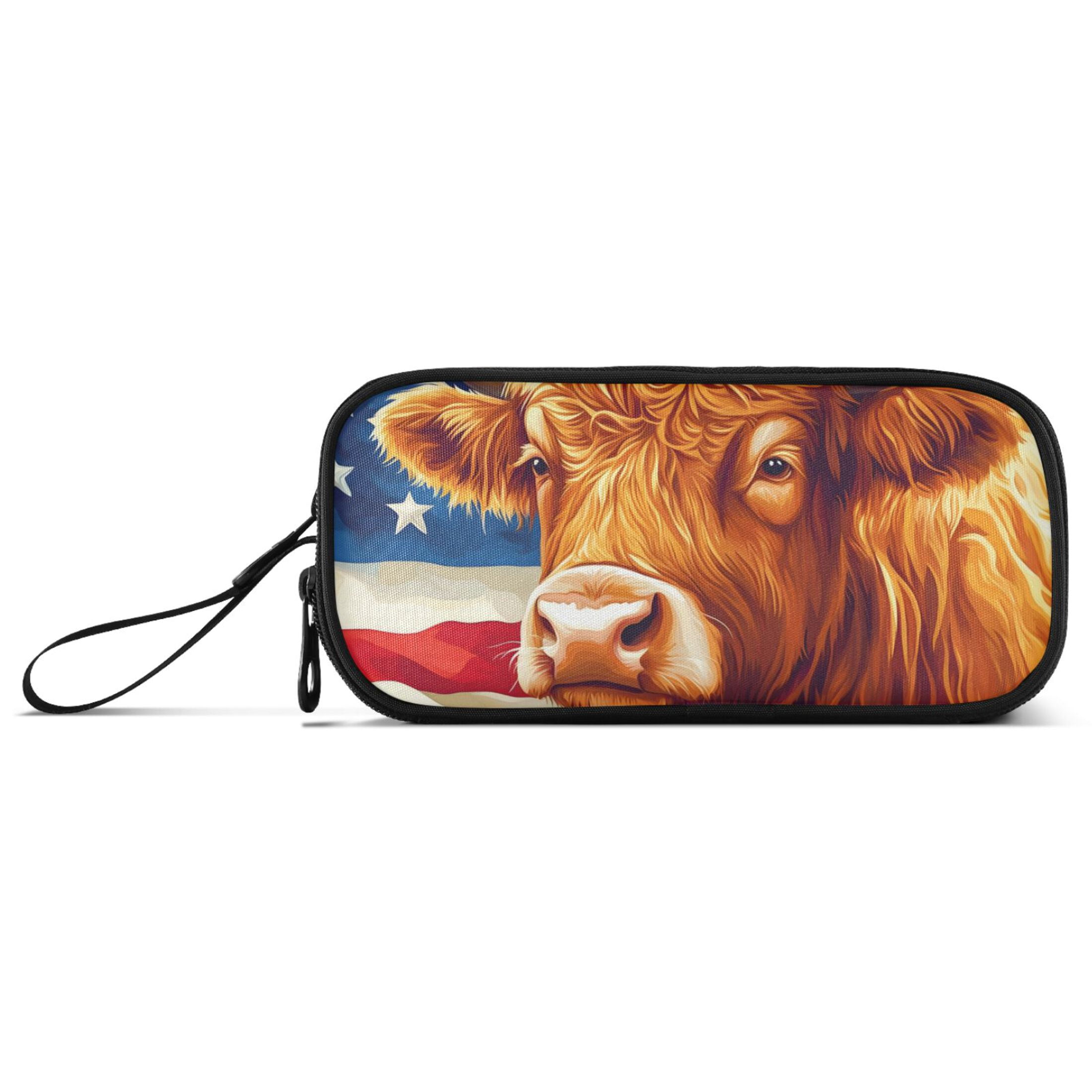 Cartoon Highland Cow Flag Pencil Case Stationary Holder Pen Bag Pencil ...