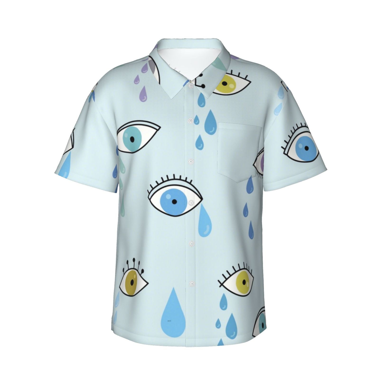 Cartoon Hippe Eyes Pattern Mens Hawaiian Shirt Button Down Short Sleeve ...