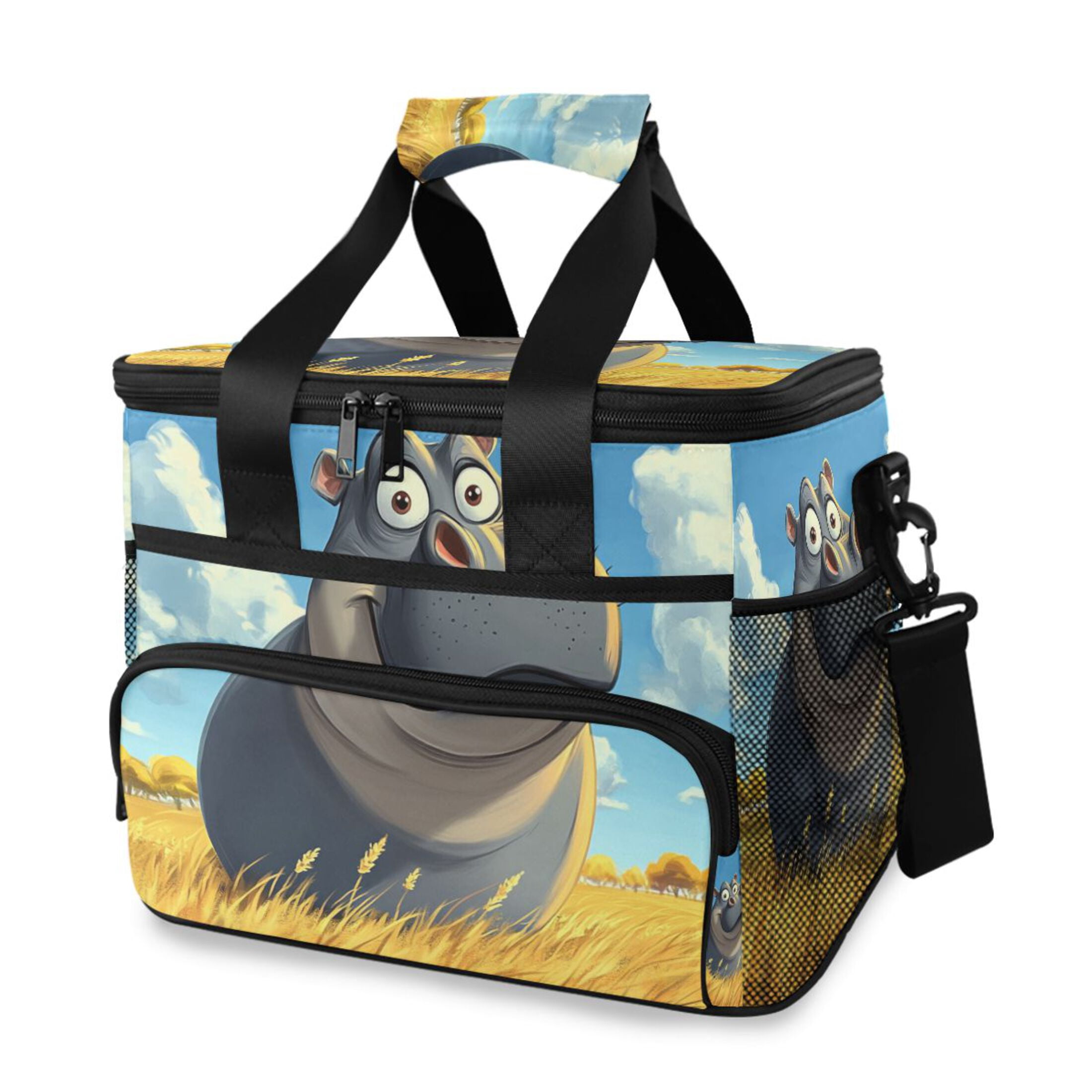 Cartoon Hippo Insulated Lunch Bag 15L Cooler Box for Women Men Work ...