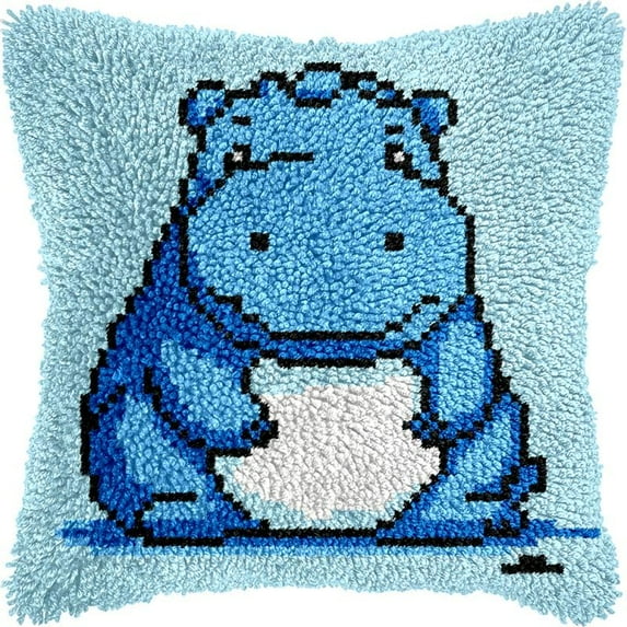 Cartoon Hippo Latch Hook Pillows Kits Cushion Pillow Cover with Pattern ...