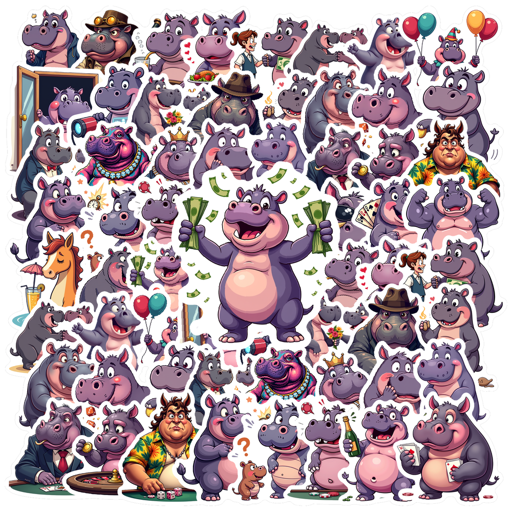 Cartoon Hippo Theme Stickers, Waterproof Hippo Theme Sticker for Water ...