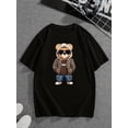 Cartoon Hoodie Bear Pattern Men's Casual Short Sleeve Crew Neck T-shirt ...
