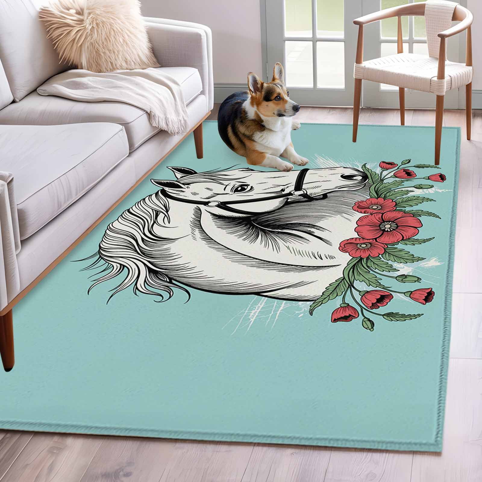 Cartoon Horse Area Rug 4x6 Washable Rug Non Slip Modern Minimalist ...