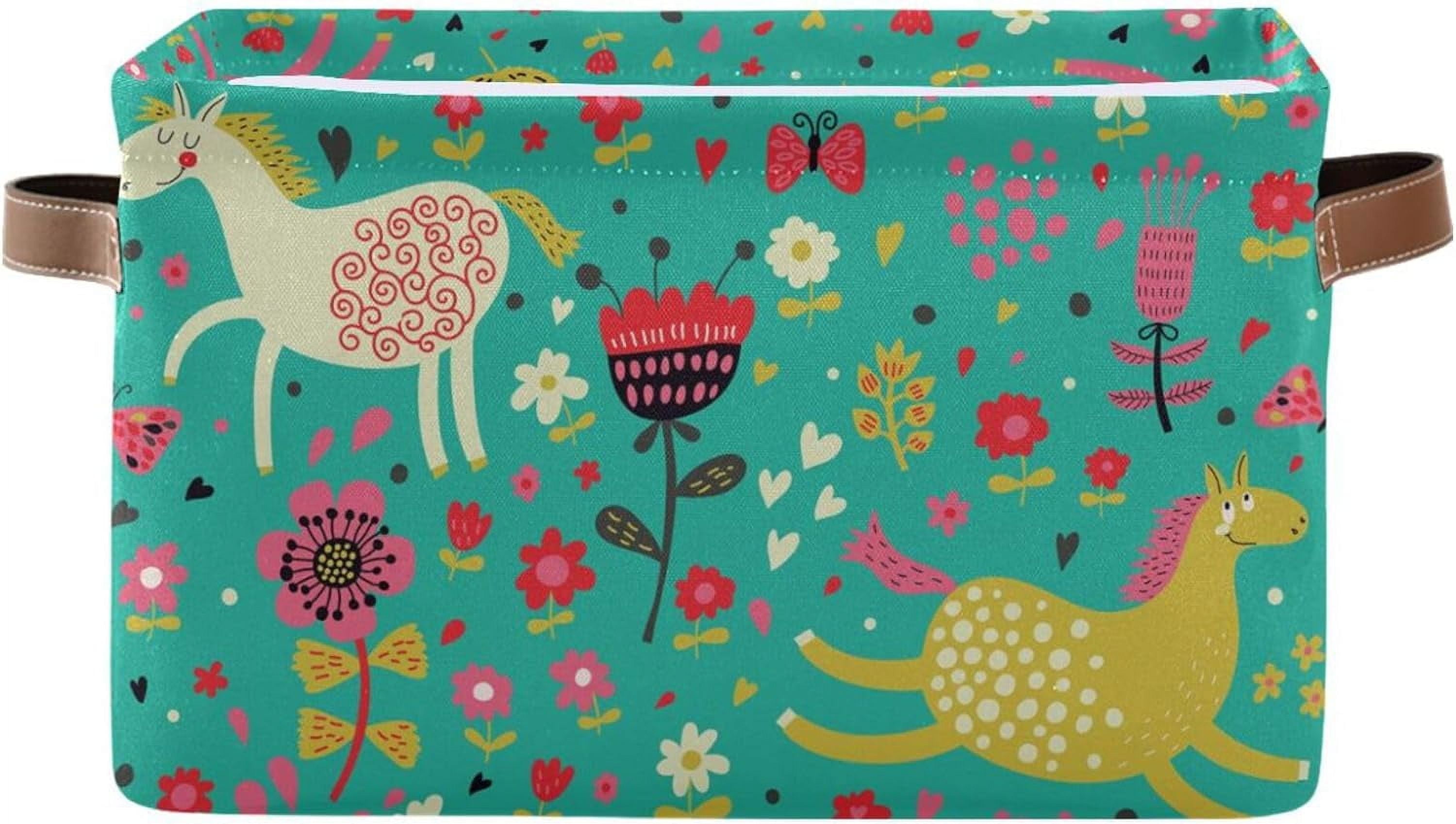 Cartoon Horse Storage Basket, Durable Canvas Organizer With Handles ...