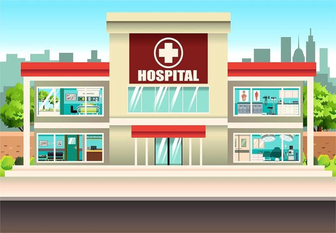 Cartoon Hospital Backdrop Photography Ambulance Helicopter Nursing ...