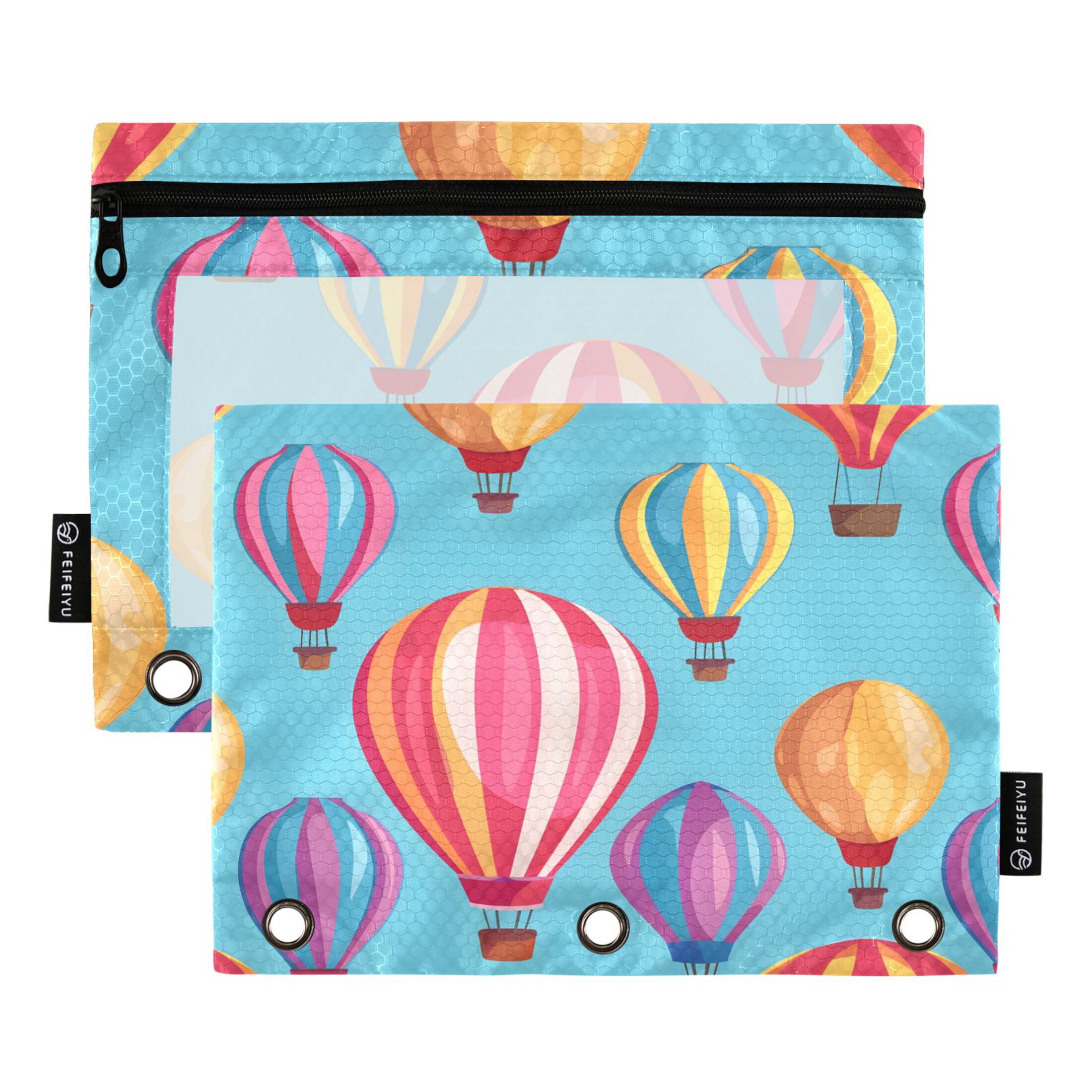 Cartoon Hot Air Balloon 2 Pack Pencil Pouch for 3 Ring Binder Smooth ...