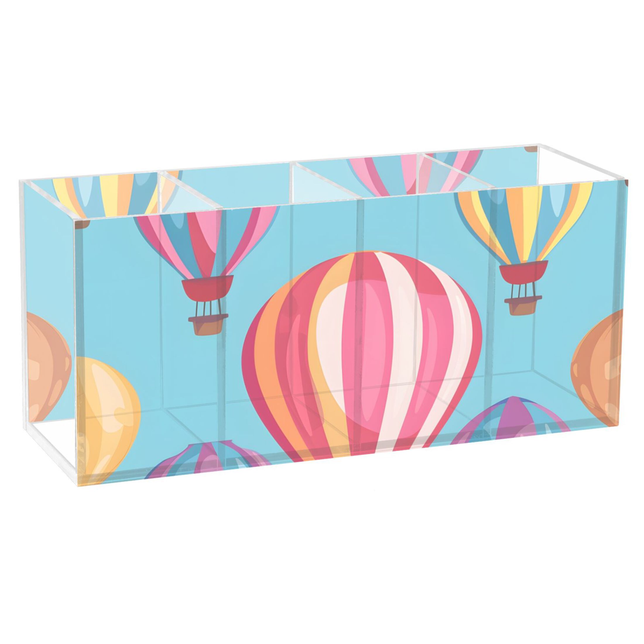 Cartoon Hot Air Balloon Acrylic Pen Holder 4 Compartments Clear Pencil ...