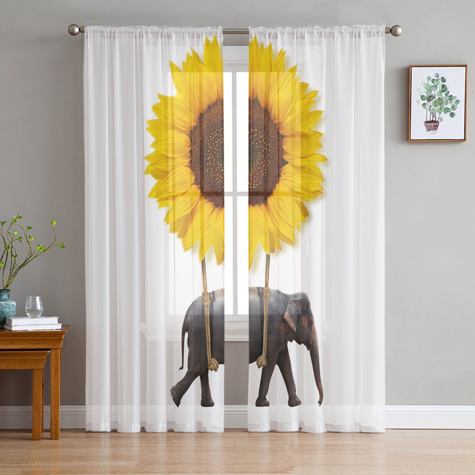 Cartoon Hot Air Balloon Print Sheer Curtains for Living Room Bedroom ...