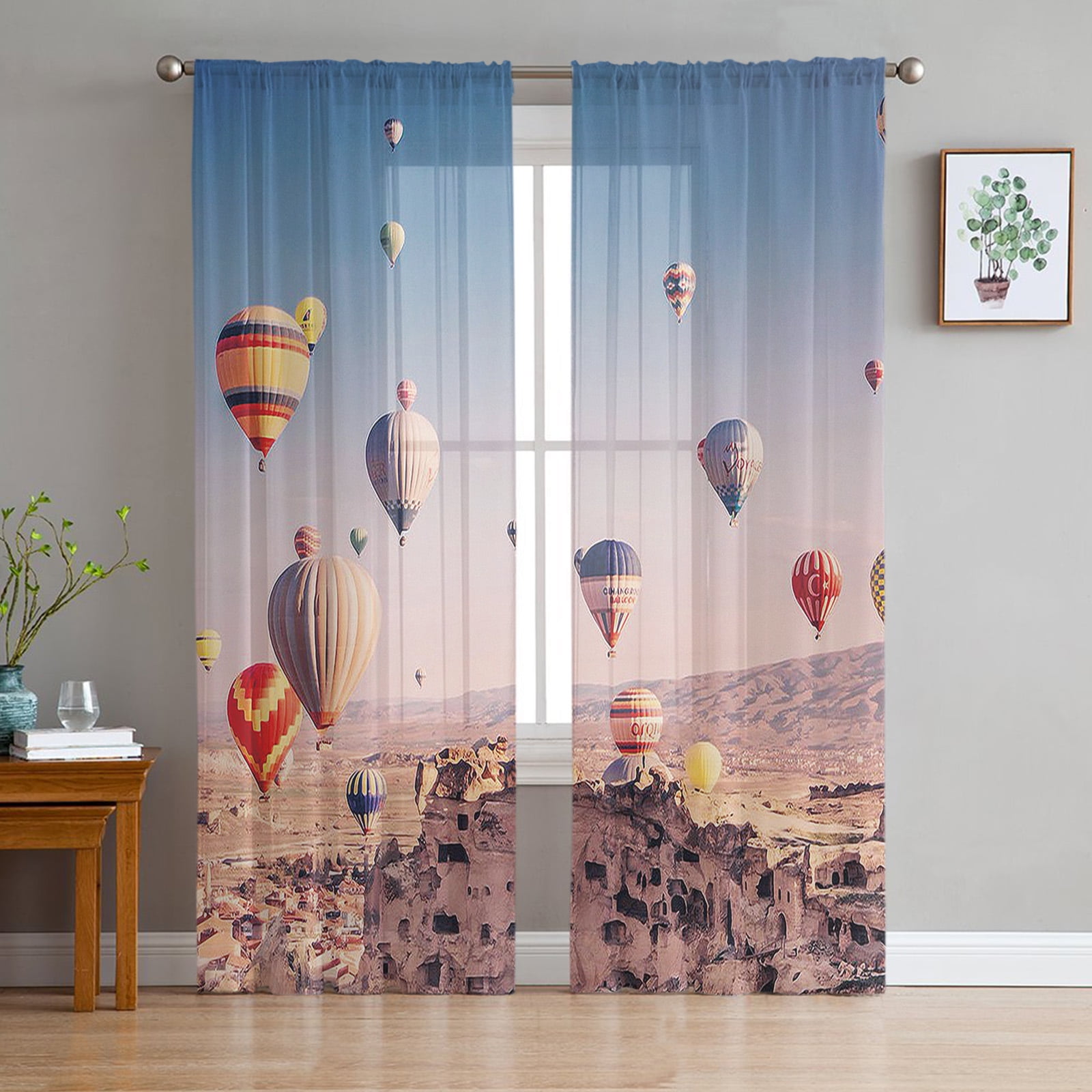 Cartoon Hot Air Balloon Print Sheer Curtains for Living Room Bedroom ...