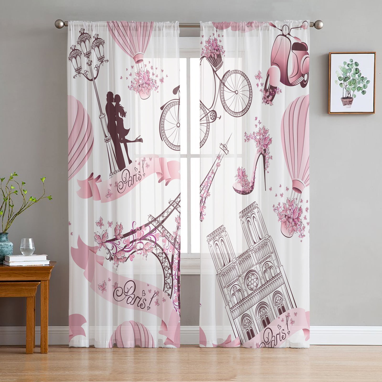 Cartoon Hot Air Balloon Print Sheer Window Panel Curtains Room for ...