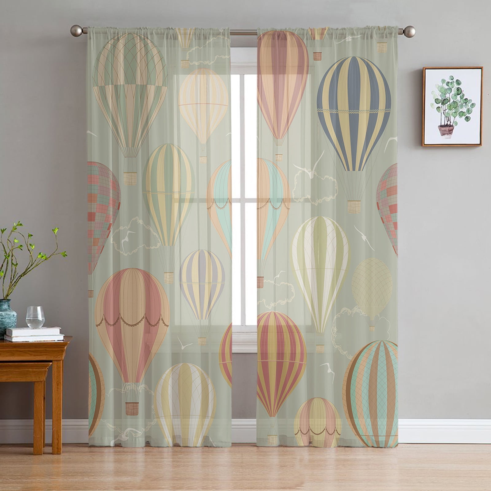 Cartoon Hot Air Balloon Print Sheer Window Panel Curtains Room for ...