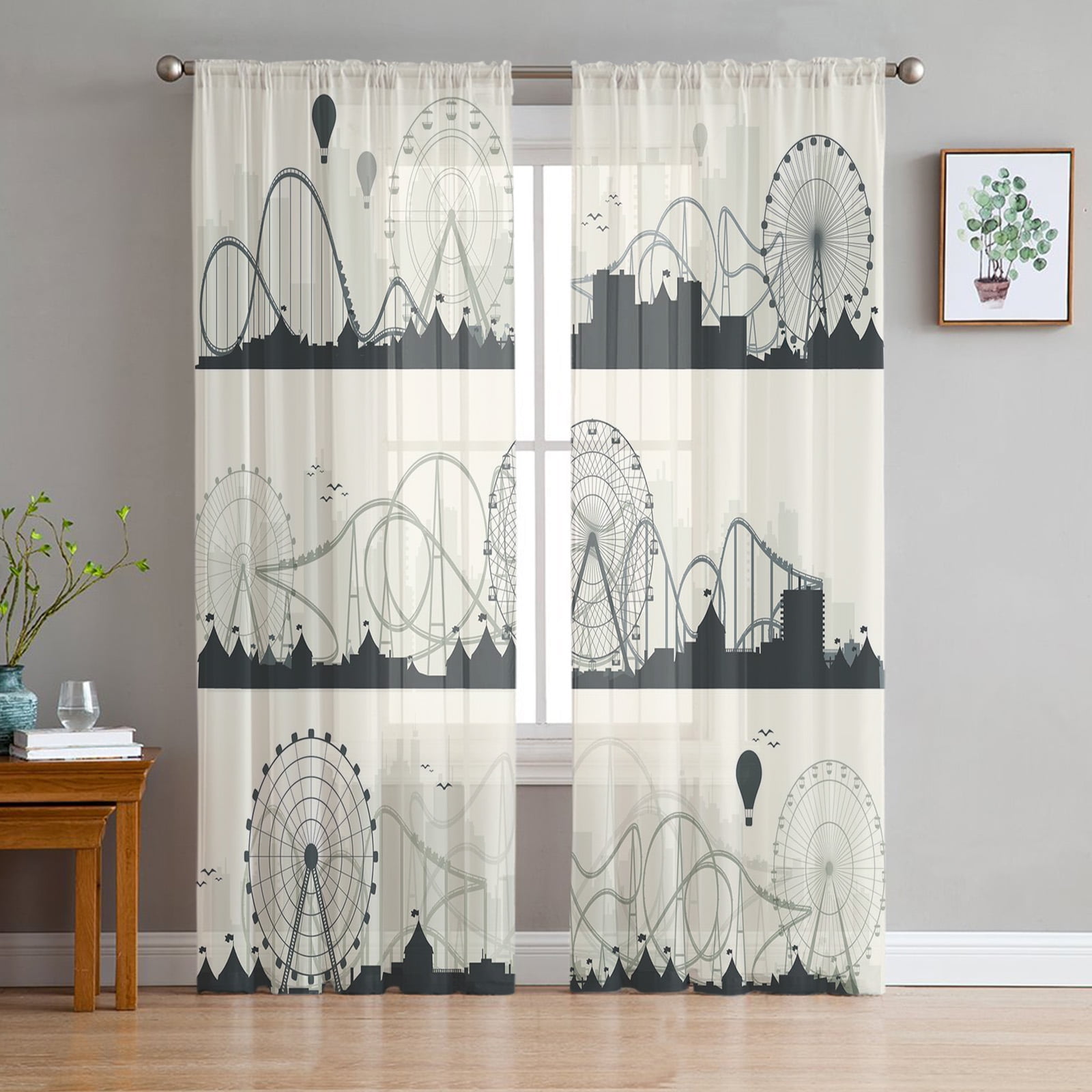 Cartoon Hot Air Balloon Print Sheer Window Panel Curtains Room for ...