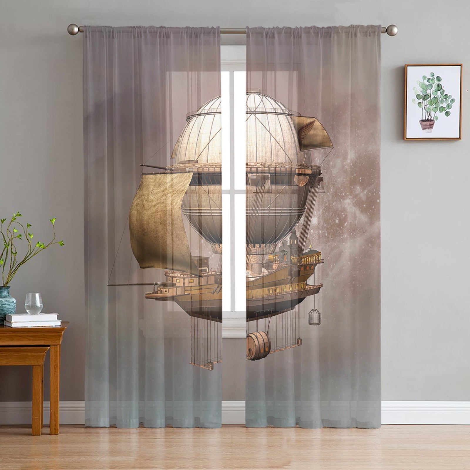 Cartoon Hot Air Balloon Print Sheer Window Panel Curtains Room for ...