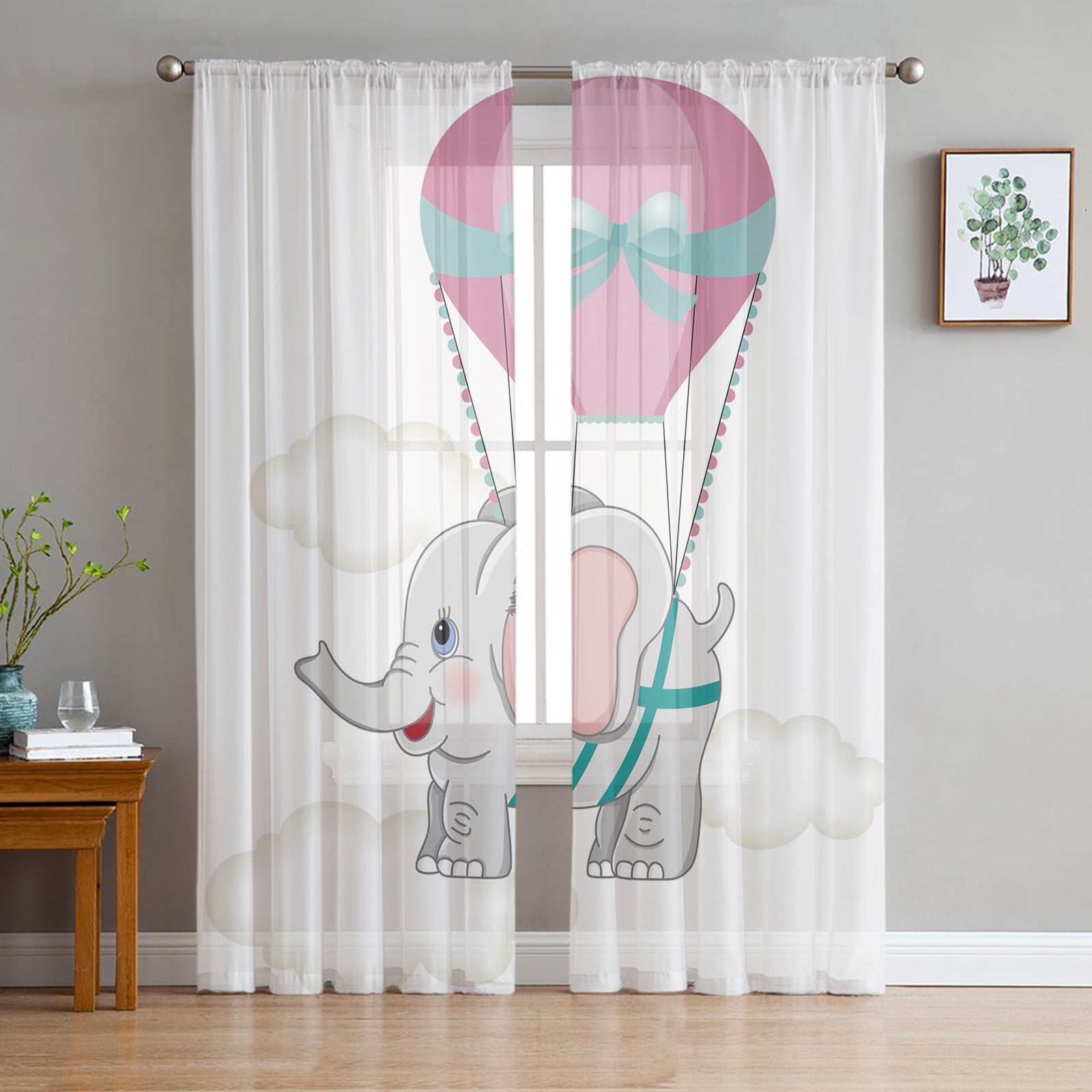 Cartoon Hot Air Balloon Print Sheer Window Panel Curtains Room for ...