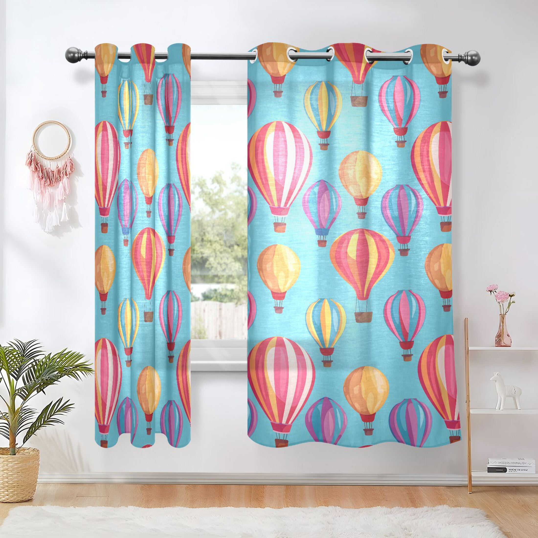 Cartoon Hot Air Balloon Sheer Curtains 2 Panels Set Grommet Drapes for ...