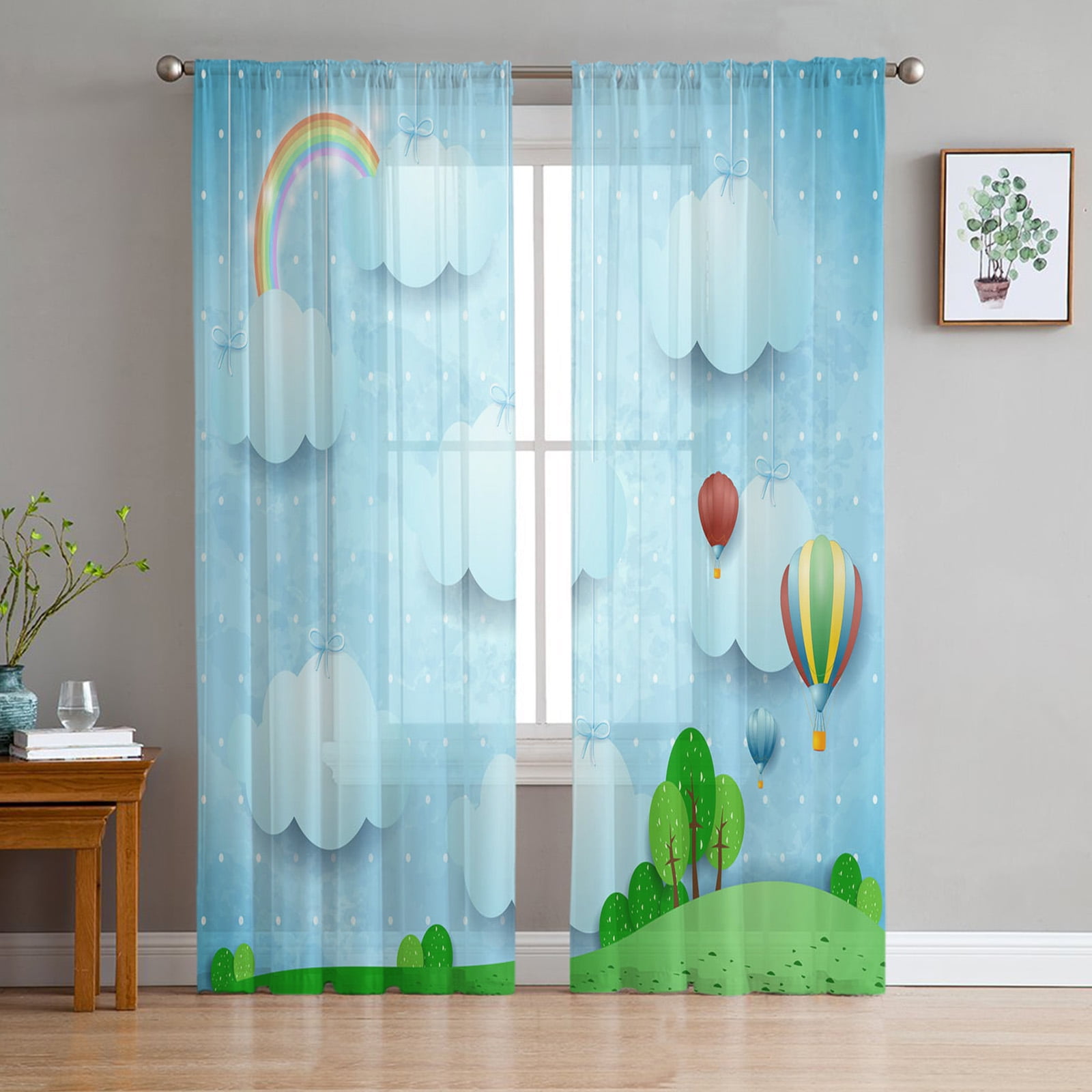 Cartoon Hot Air Balloon Tulle Sheer Curtains for Living Room ration ...