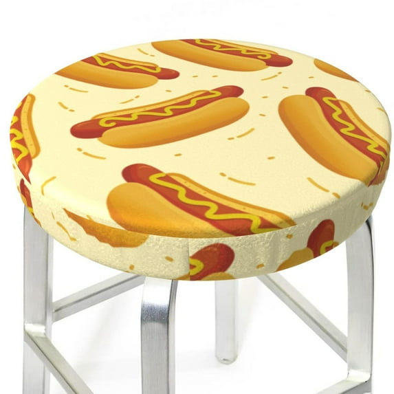 Cartoon Hot Dog Print Bar Stool Covers - Stretch Round Seat Covers with ...