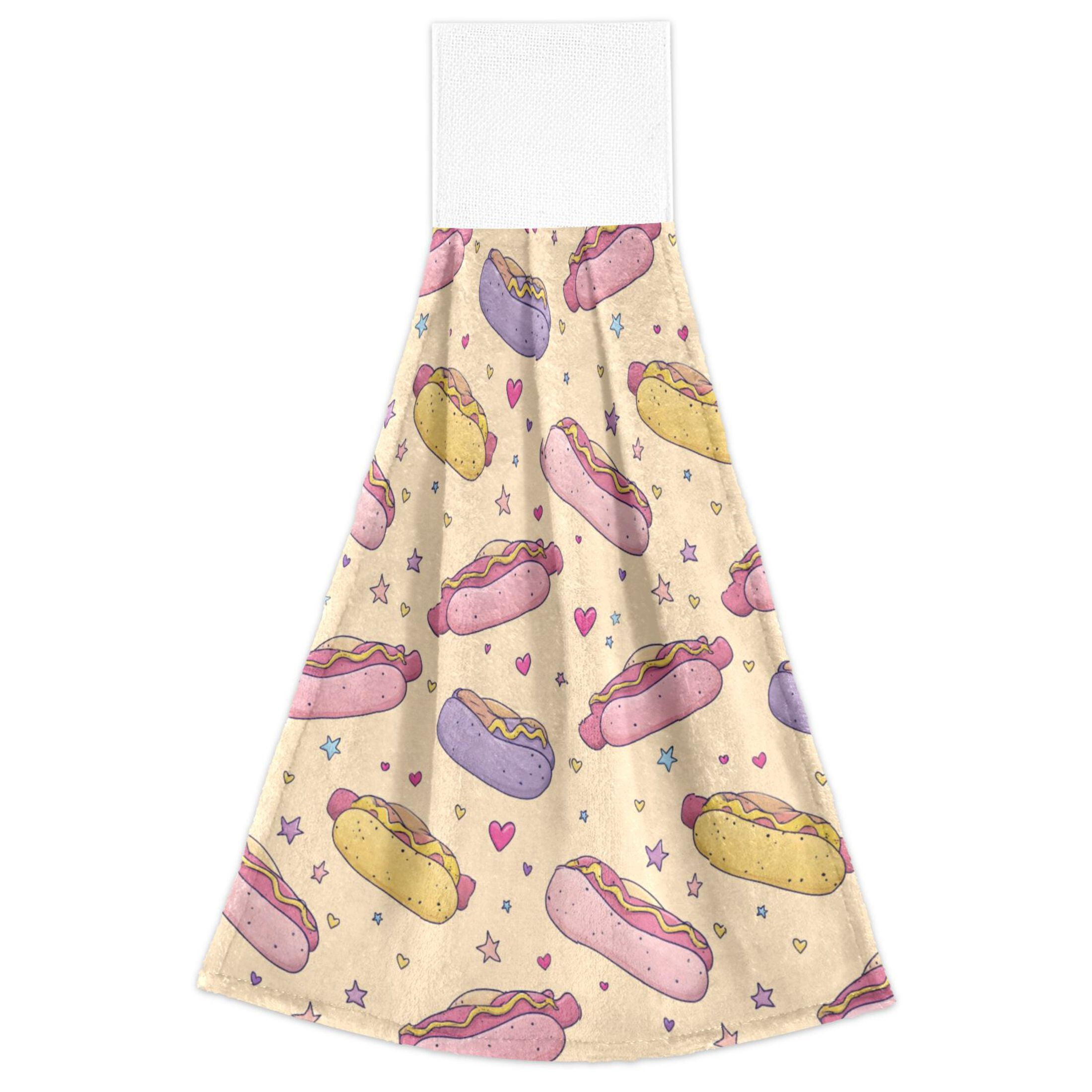 Cartoon Hot Dogs Pattern Hand Towels 2 Pack Quick Dry Velvet Soft with ...