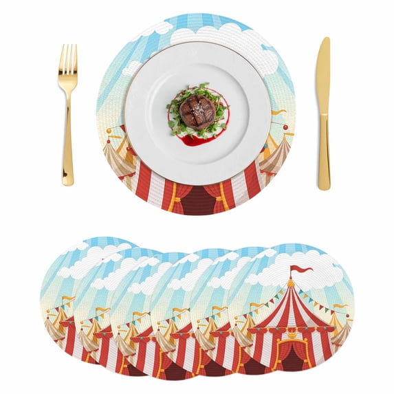 Cartoon House Round 15 Inch Placemats Set of 6, Funny Playground Blue ...