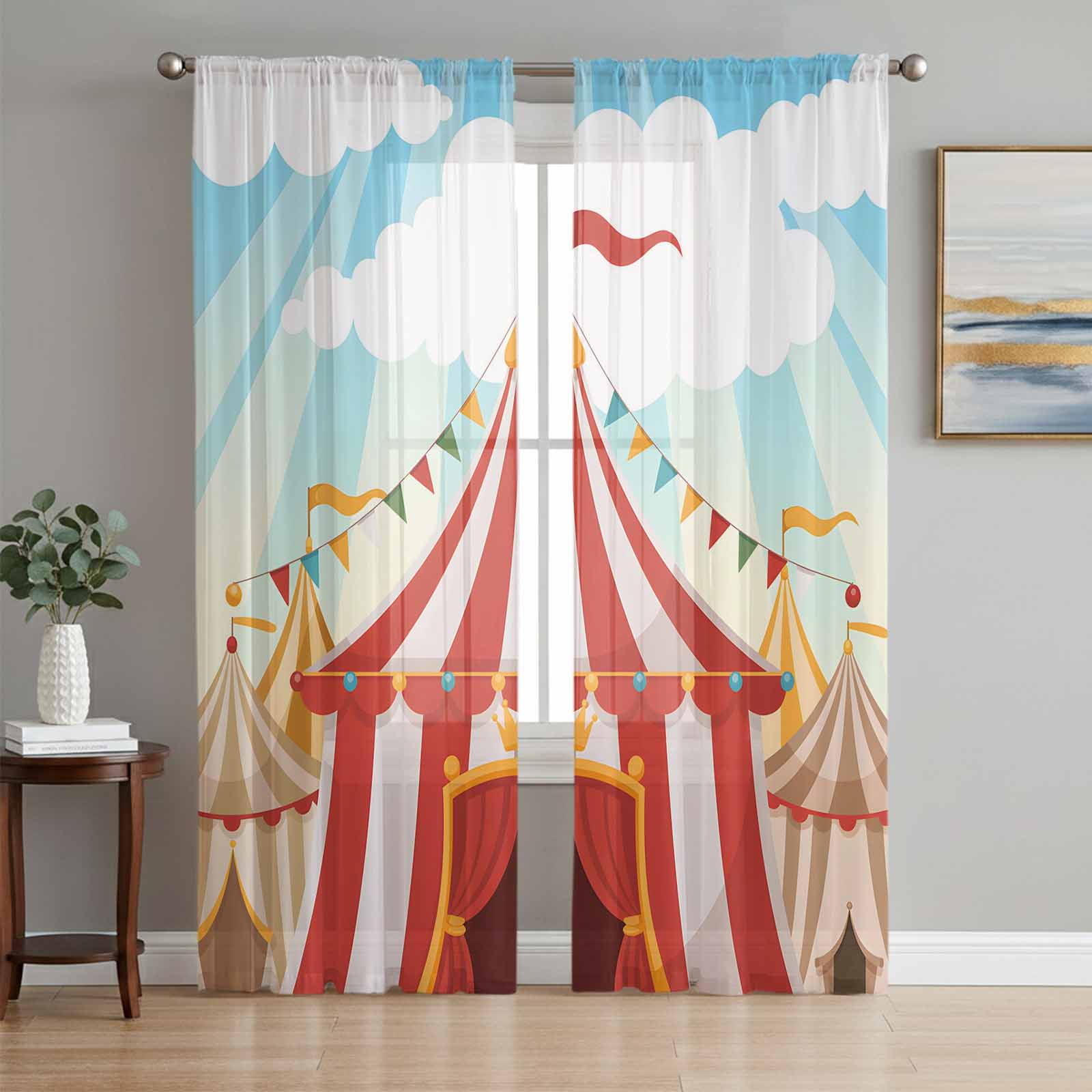 Cartoon House Semi Sheer Curtains 72 Inch Length 2 Panels Set, Funny ...