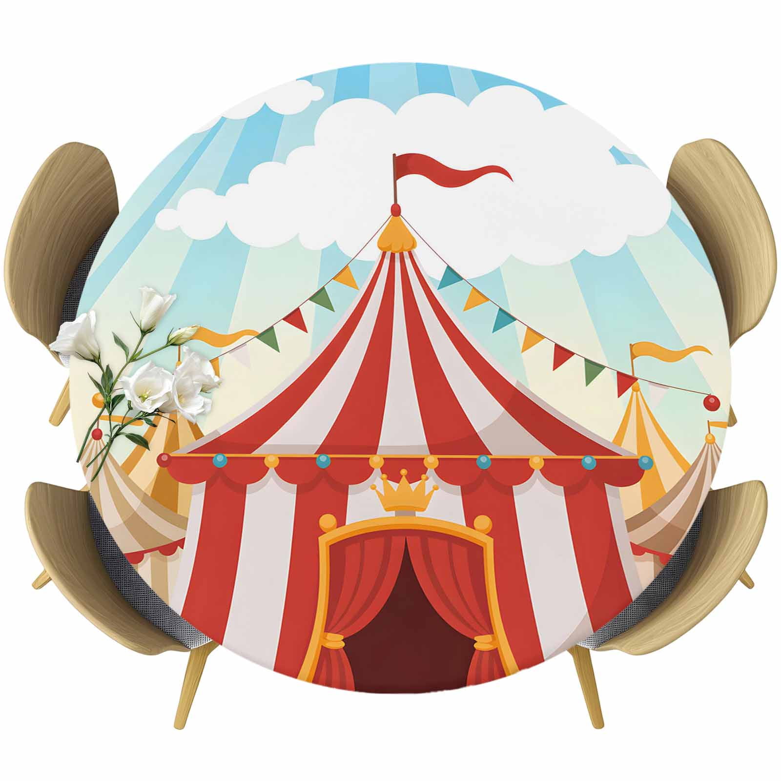 Cartoon House Table Cloth, Round Fitted Tablecloths with Elastic Edge ...