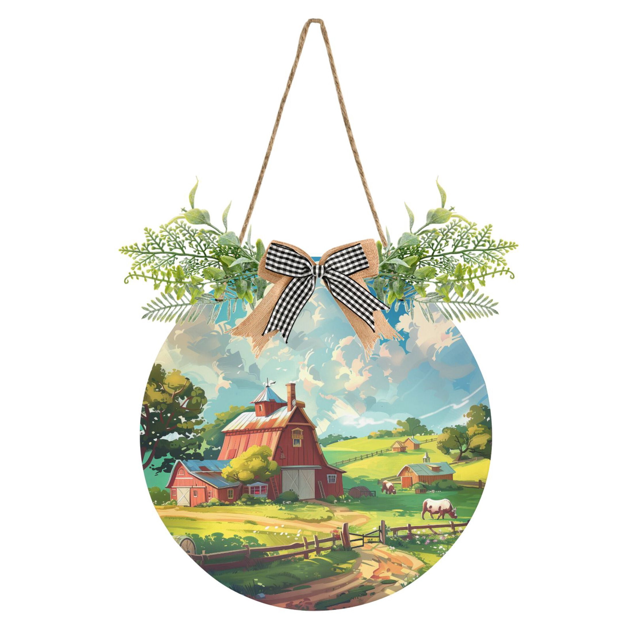 Cartoon House on Farm Welcome Front Door Sign Round 12 inch Porch ...