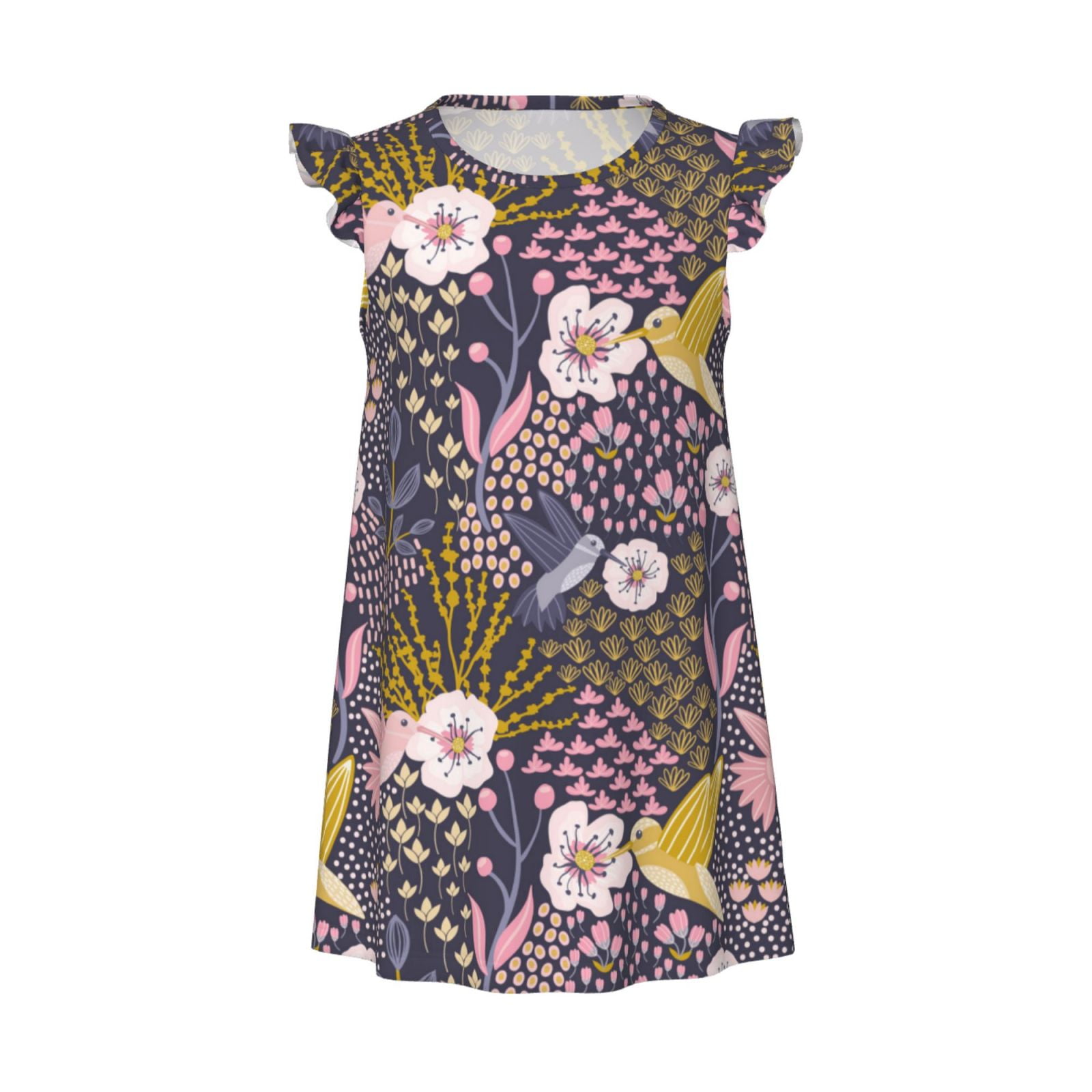 Cartoon Hummingbird Flower Girls Nightgowns, Short Sleeves Dress Girls ...