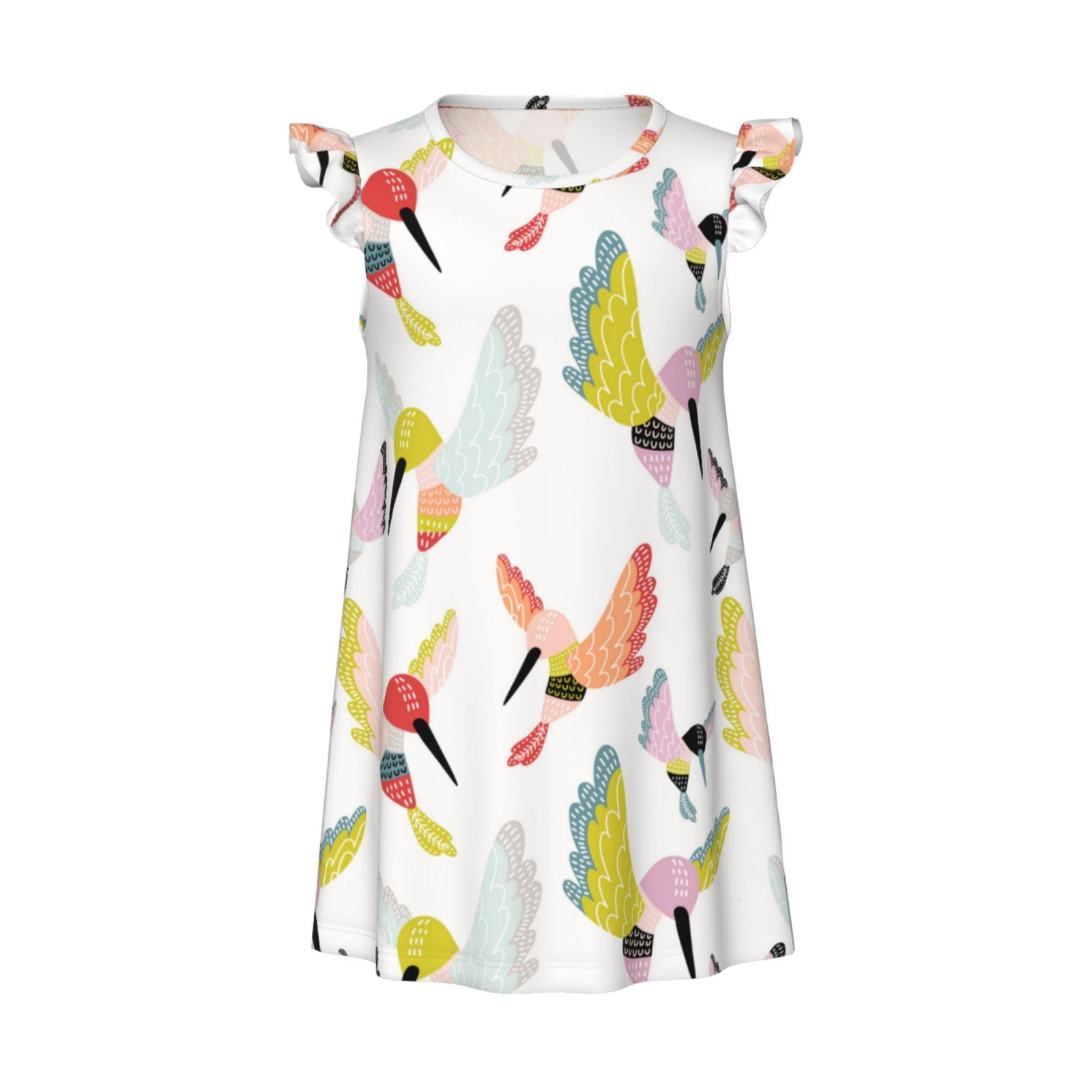 Cartoon Hummingbird Pattern Girls Nightgowns, Short Sleeves Dress Girls ...