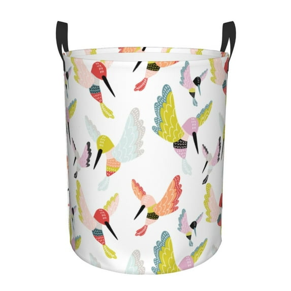 Cartoon Hummingbird Pattern Laundry Basket with Handles - Freestanding ...