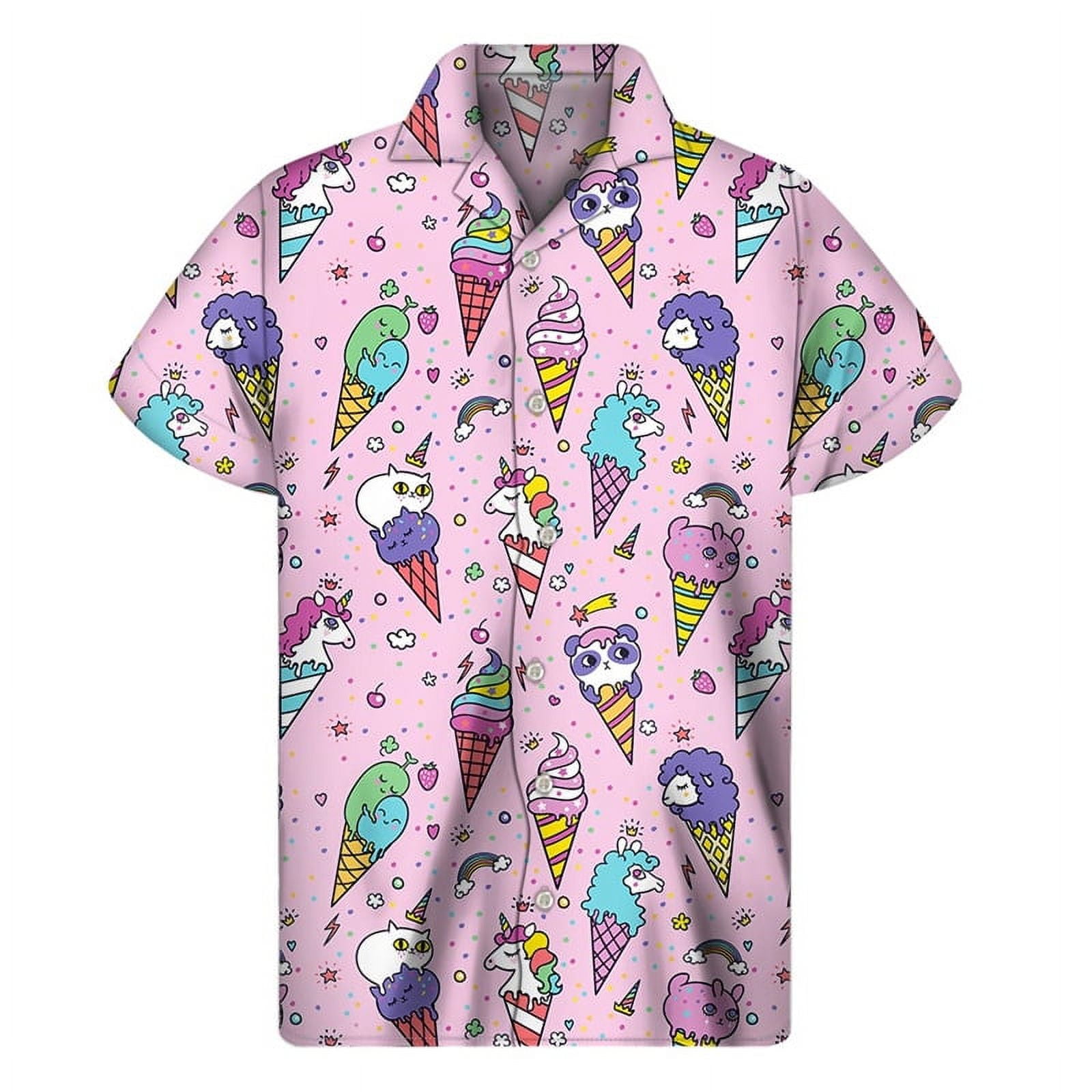 Cartoon Ice Cream 3D Print Hawaiian Shirt Men Summer Street Lapel ...
