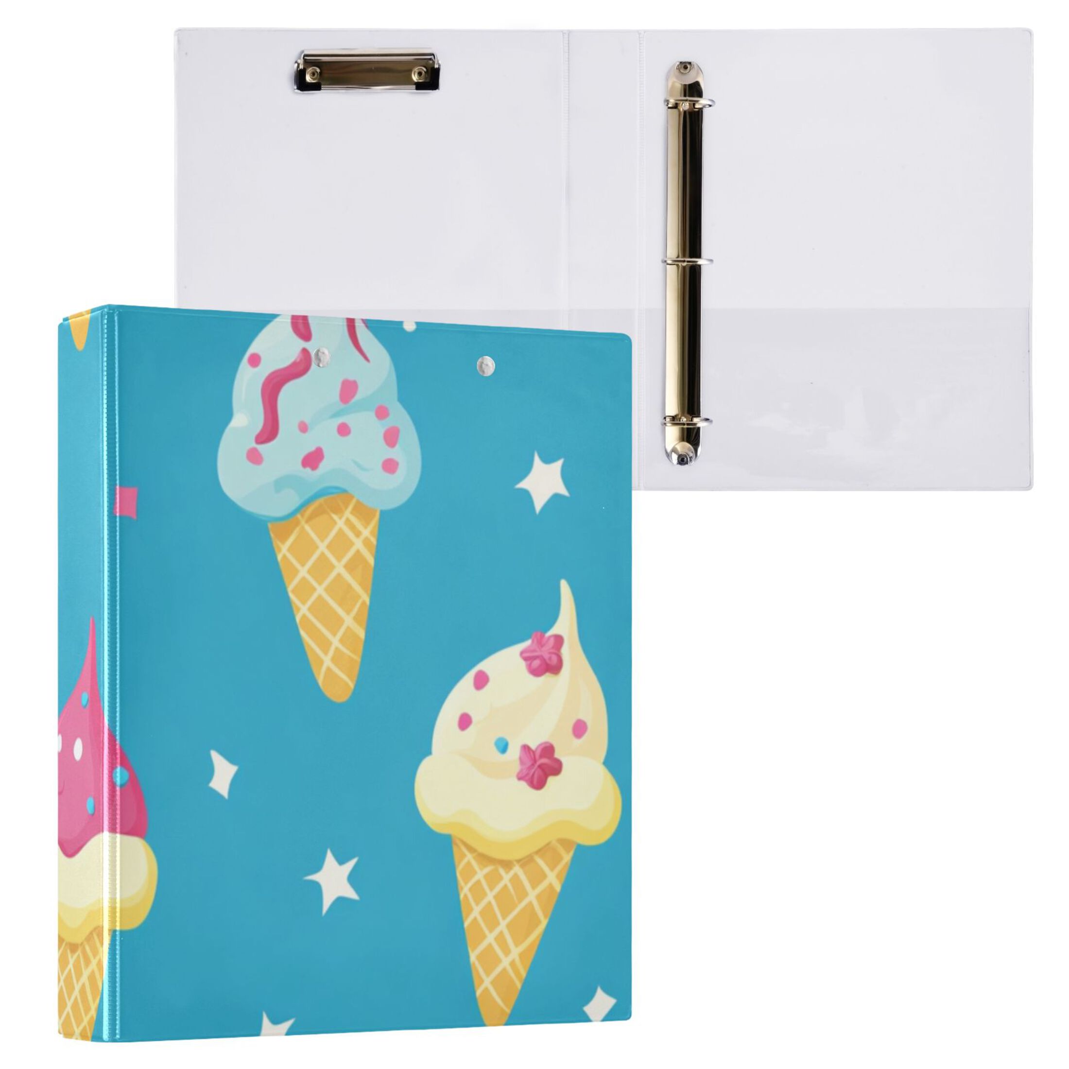 Cartoon Ice Cream Cones Stars Round Ring Binder 3 Rings 1.5" Capacity ...