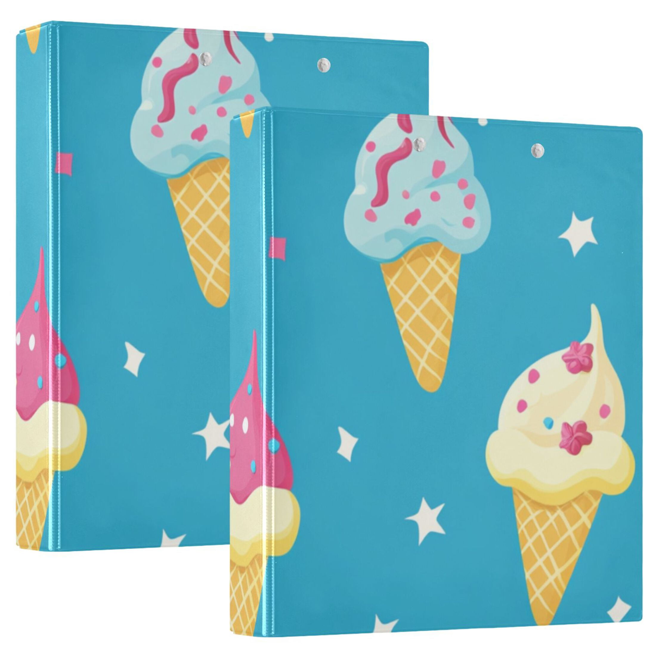 Cartoon Ice Cream Cones Stars Round Ring Binder 3 Rings 1.5" Capacity ...