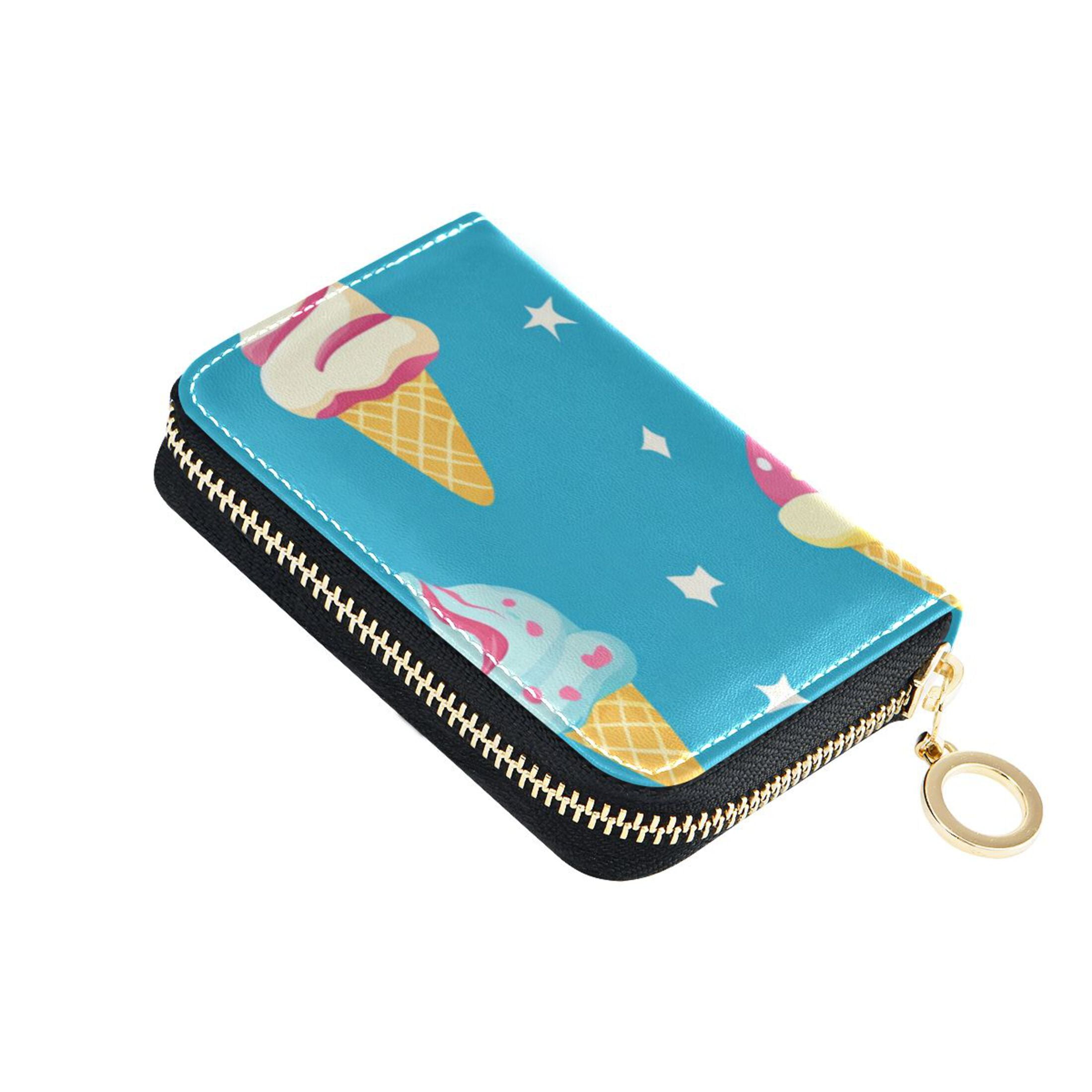 Cartoon Ice Cream Cones Stars Women's Credit Card Holder PU Leather ...