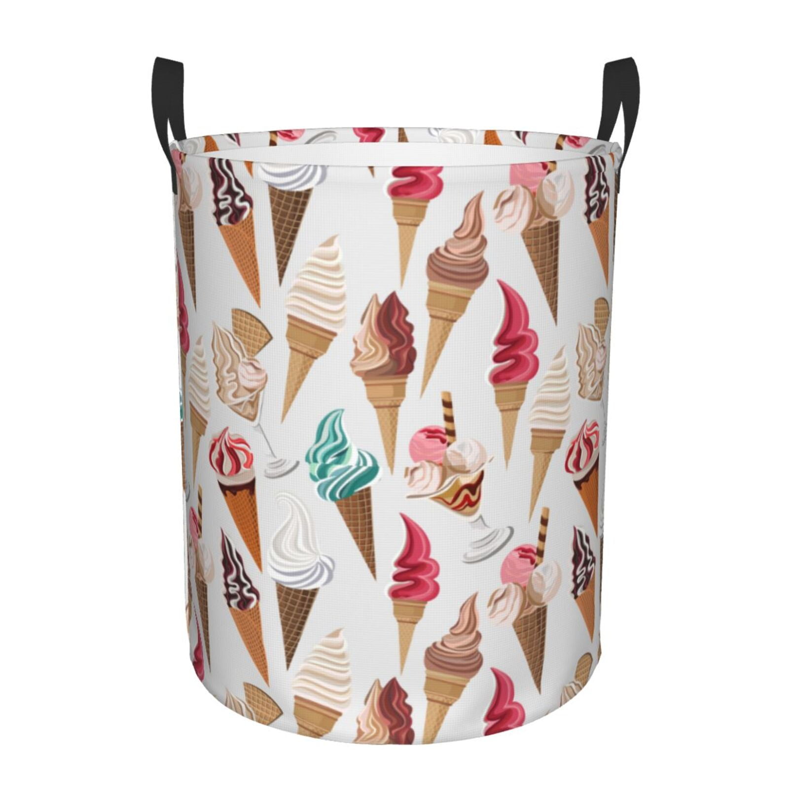 Cartoon Ice Cream Print Laundry Basket with Handles - Freestanding ...