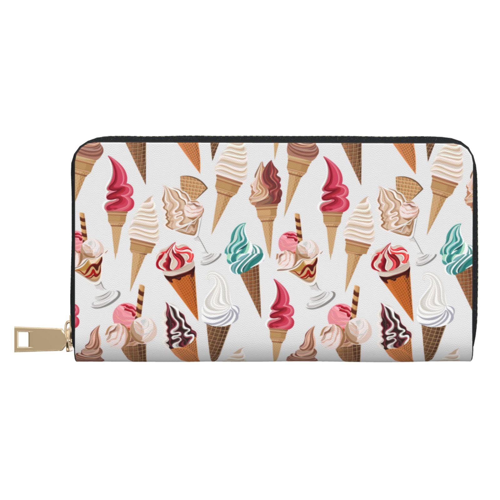 Cartoon Ice Cream Print Wallet Women, Leather Bifold Multi Card Wallet ...