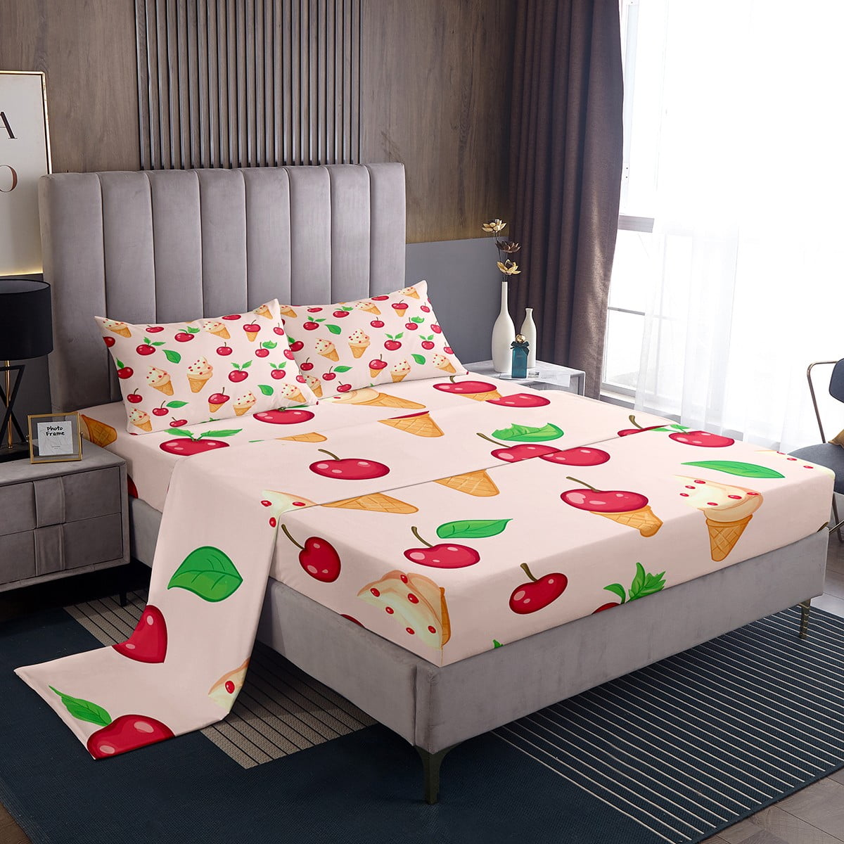 Cartoon Ice Cream Sheet Set Cute Cherry Ptint Sheets,Full Sweet Ice ...