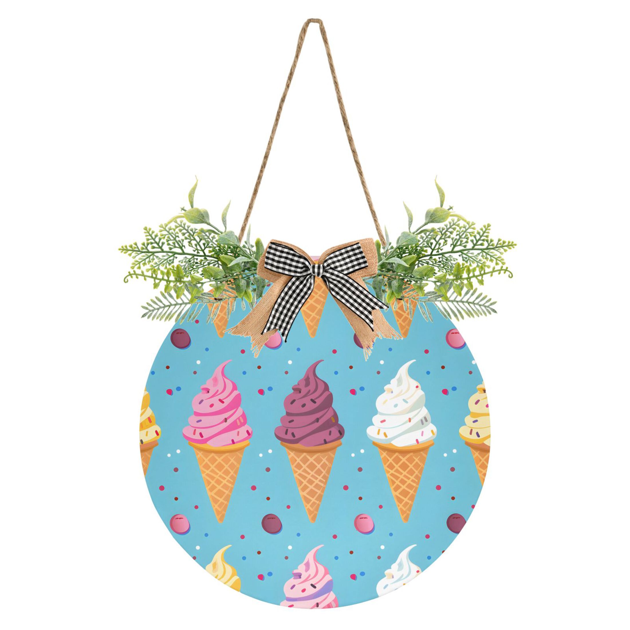 Cartoon Ice Cream Welcome Front Door Sign Round 12 inch Porch Hanging ...