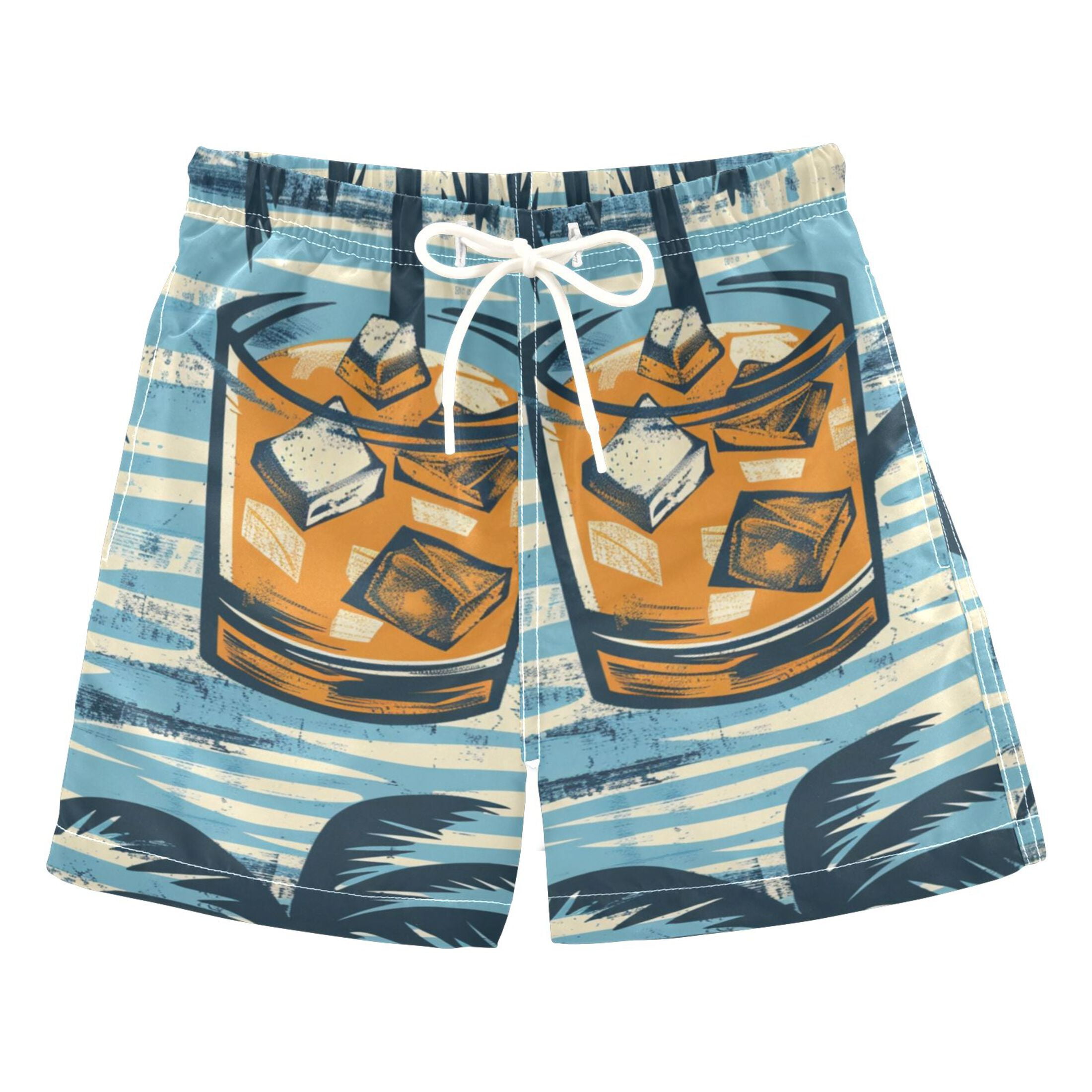 Cartoon Iced Orange Juice Palm Boys' Swim Trunks Board Shorts Beach ...