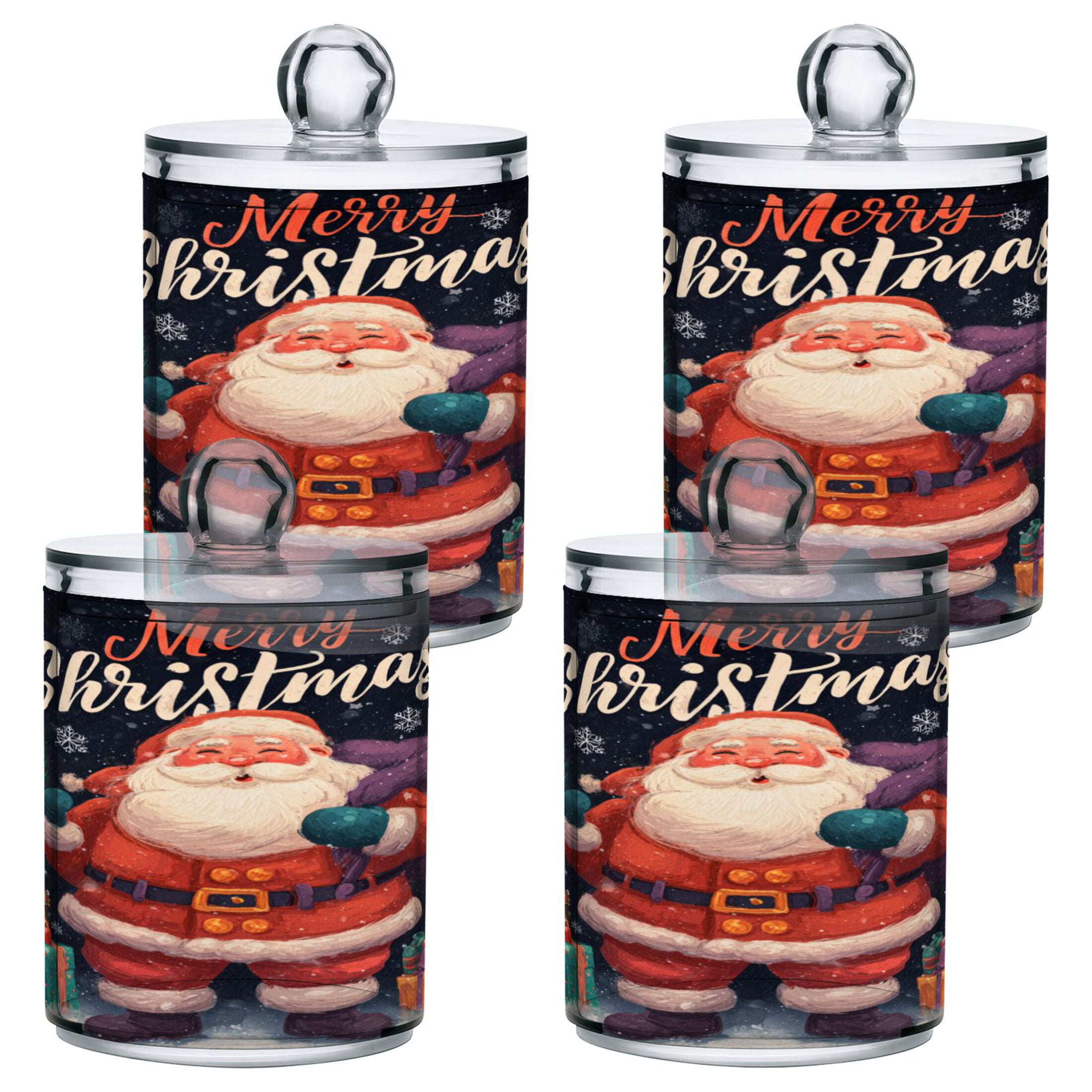 Cartoon Illustration Christmas Santa with Gift Translucent Plastic Cans ...