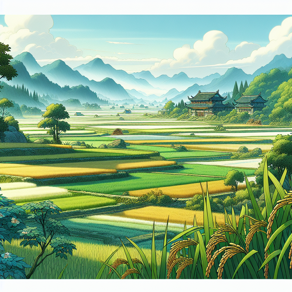 Cartoon Illustration of Ancient China's Scenic Rice Fields Toy ...