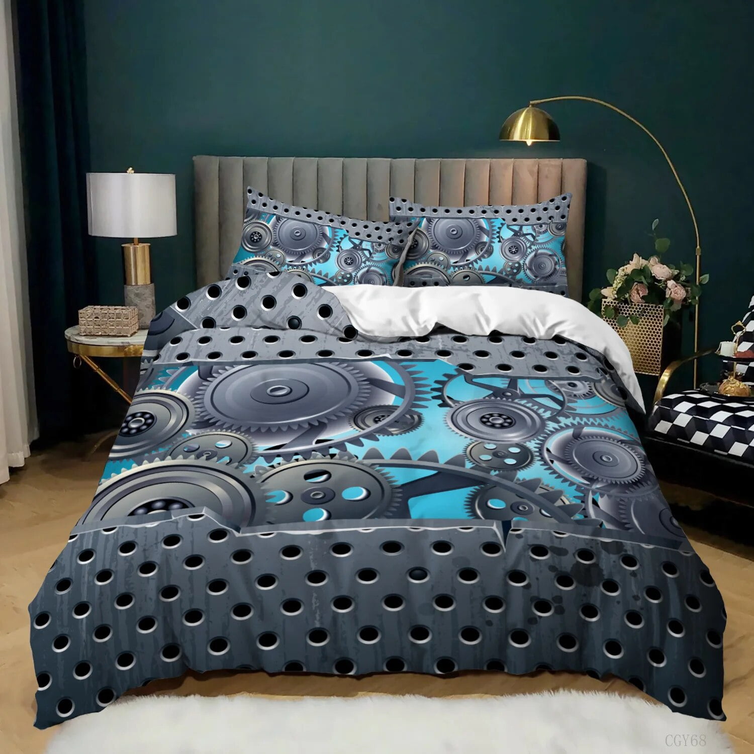 Cartoon Industrial Gear Bedding Set Steampunk Style Duvet Cover King ...