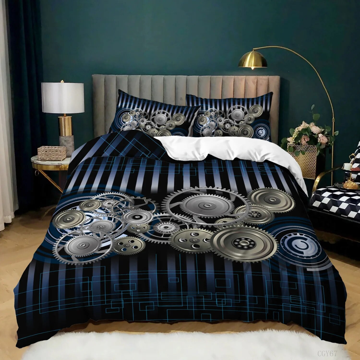 Cartoon Industrial Gear Bedding Set Steampunk Style Duvet Cover King ...