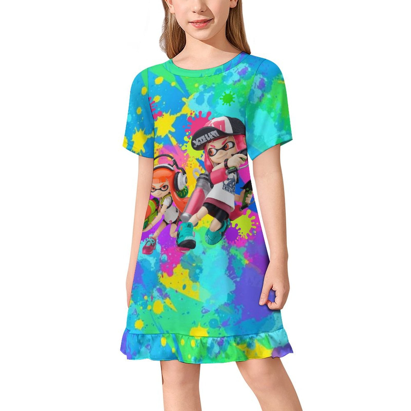 Cartoon Inkling Splatoon Children's Short Sleeved Dress 3D Printed ...