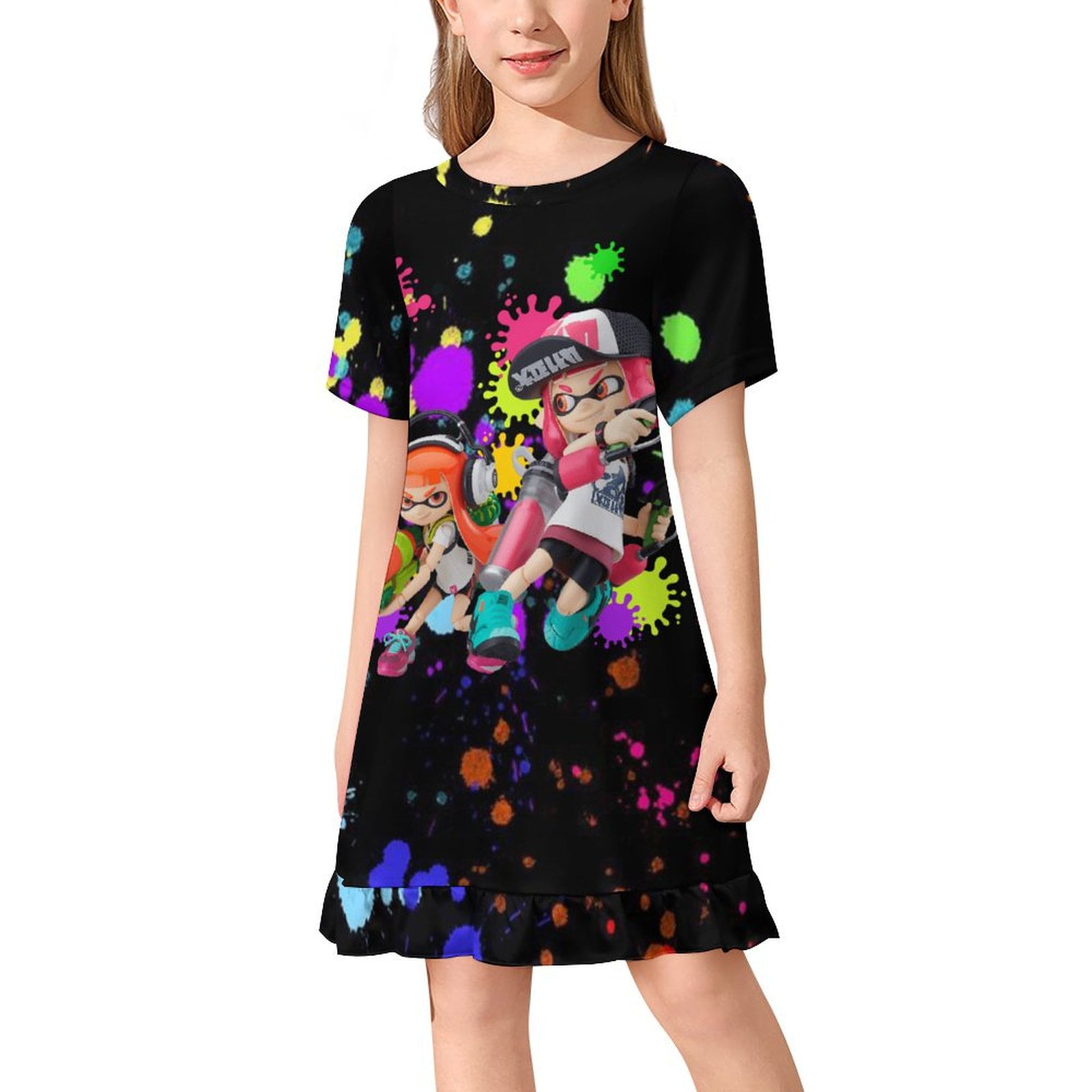 Cartoon Inkling Splatoon Children's Short Sleeved Dress 3D Printed ...