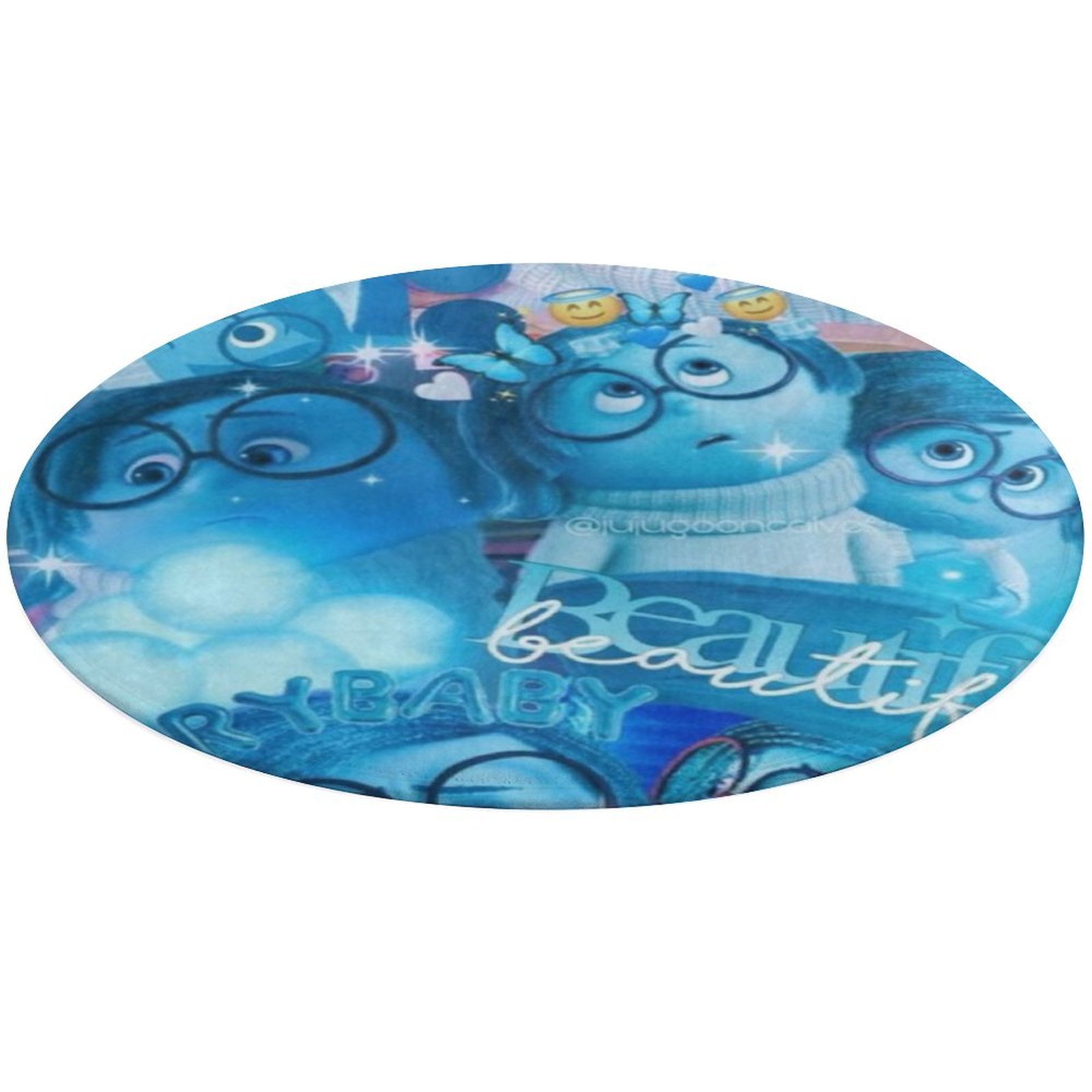 Cartoon Inside Out Round Rugs Anime Area Rug Little Blue Monster Dog ...