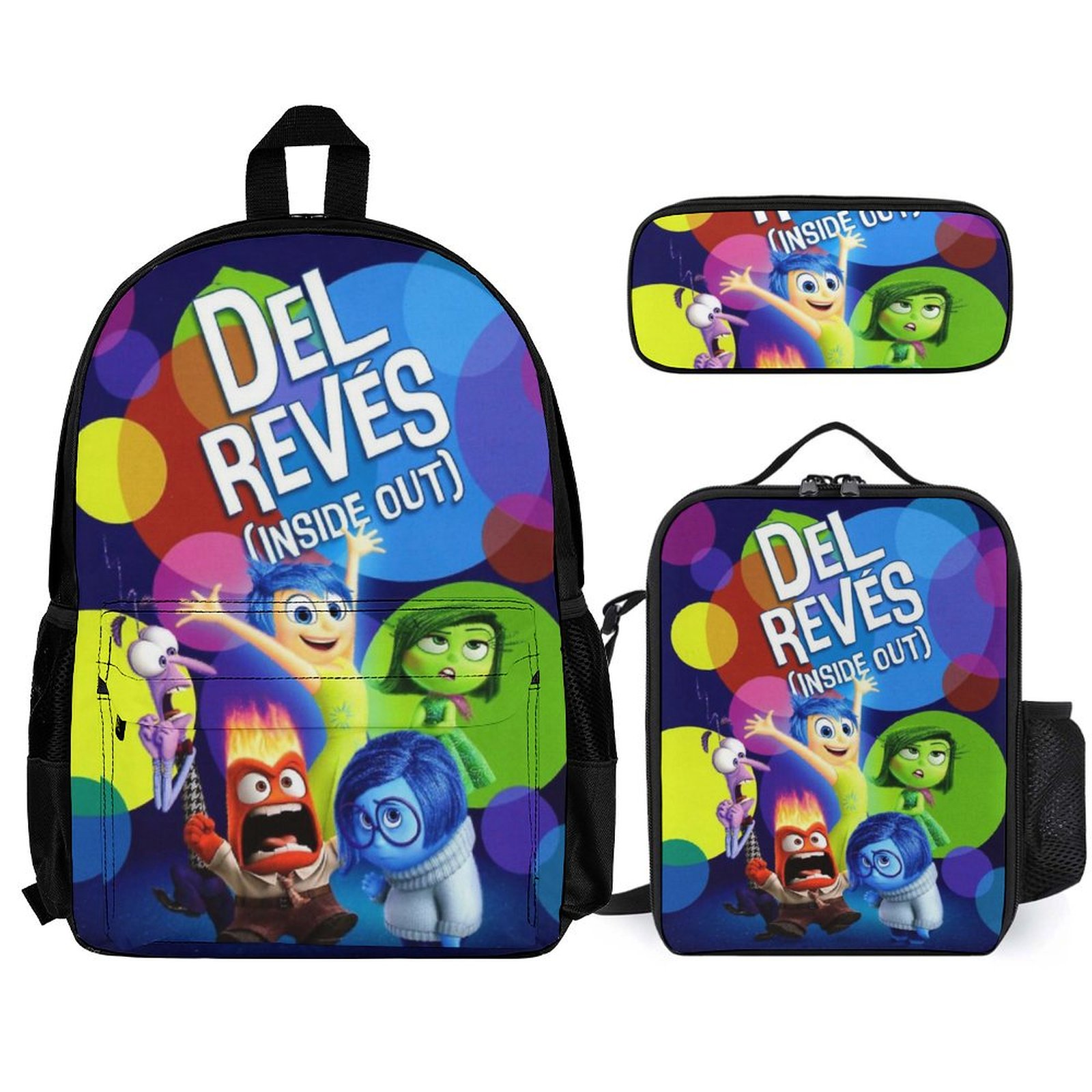 Cartoon Inside Out Schoolbag 3-Pieces Set With Pencil Case Lunch Bag ...